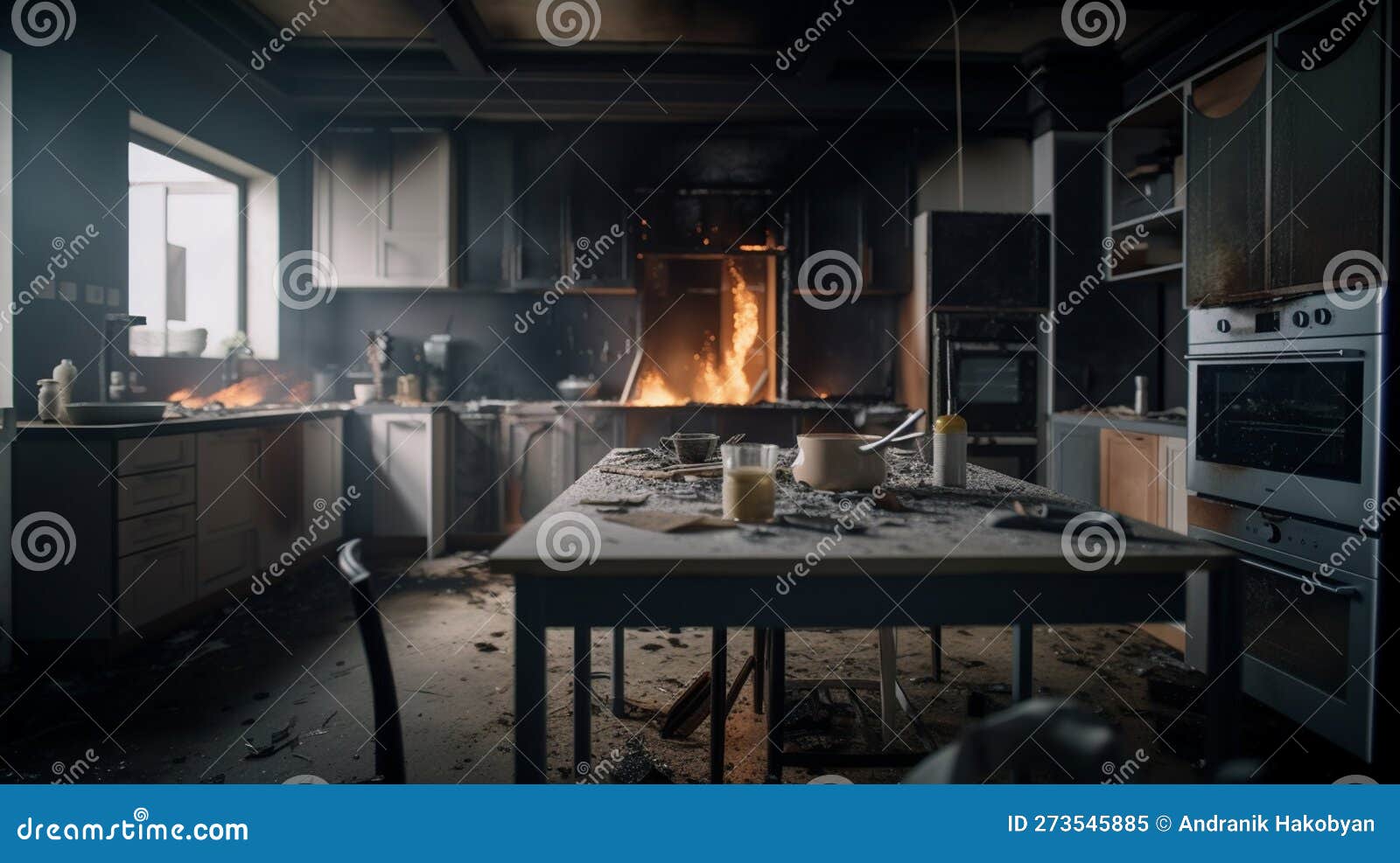 Burning Fire in the Kitchen. Generative Ai Stock Illustration ...