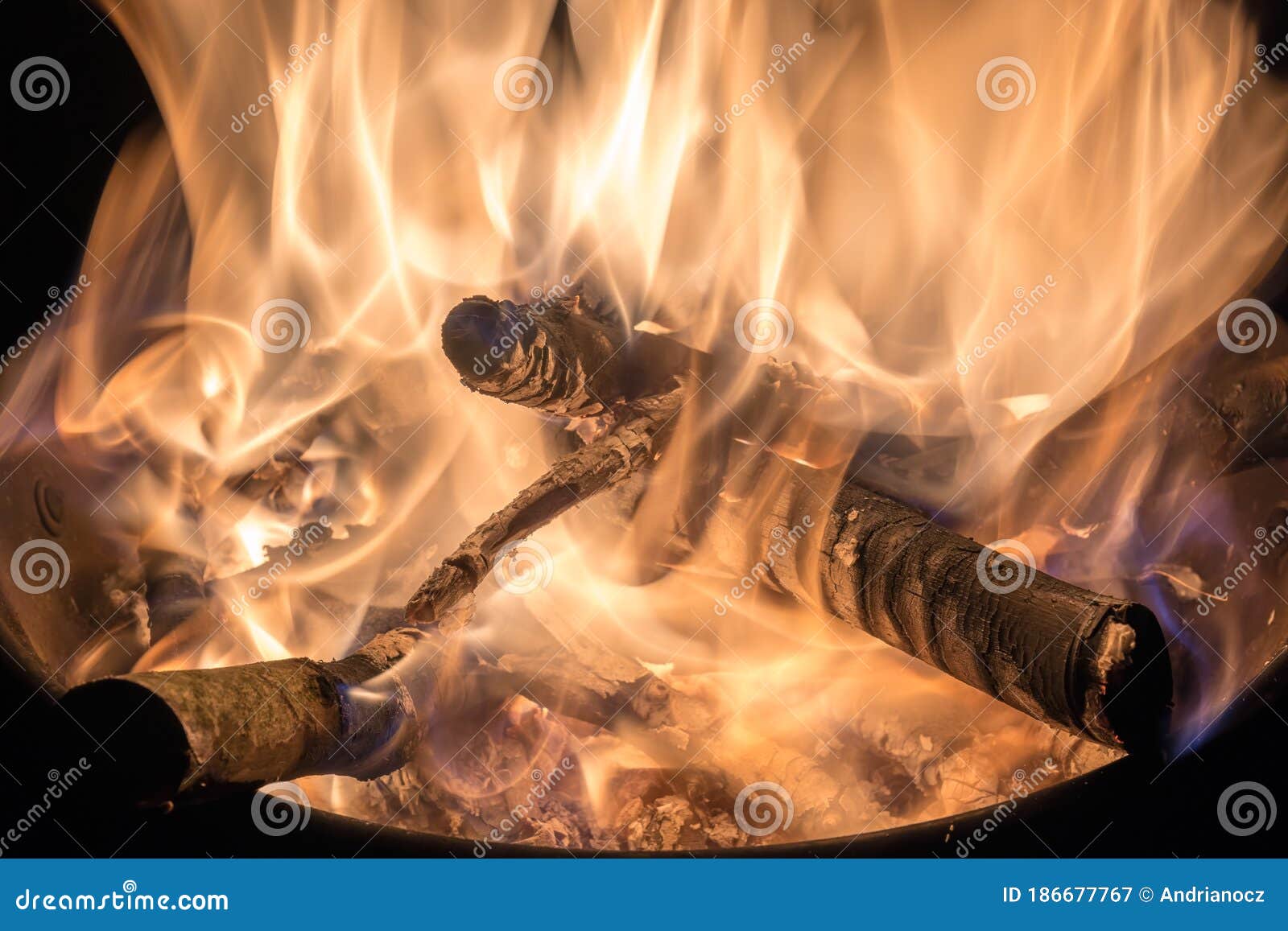 Burning Fire with Logs in Flame Stock Image - Image of nature, danger ...