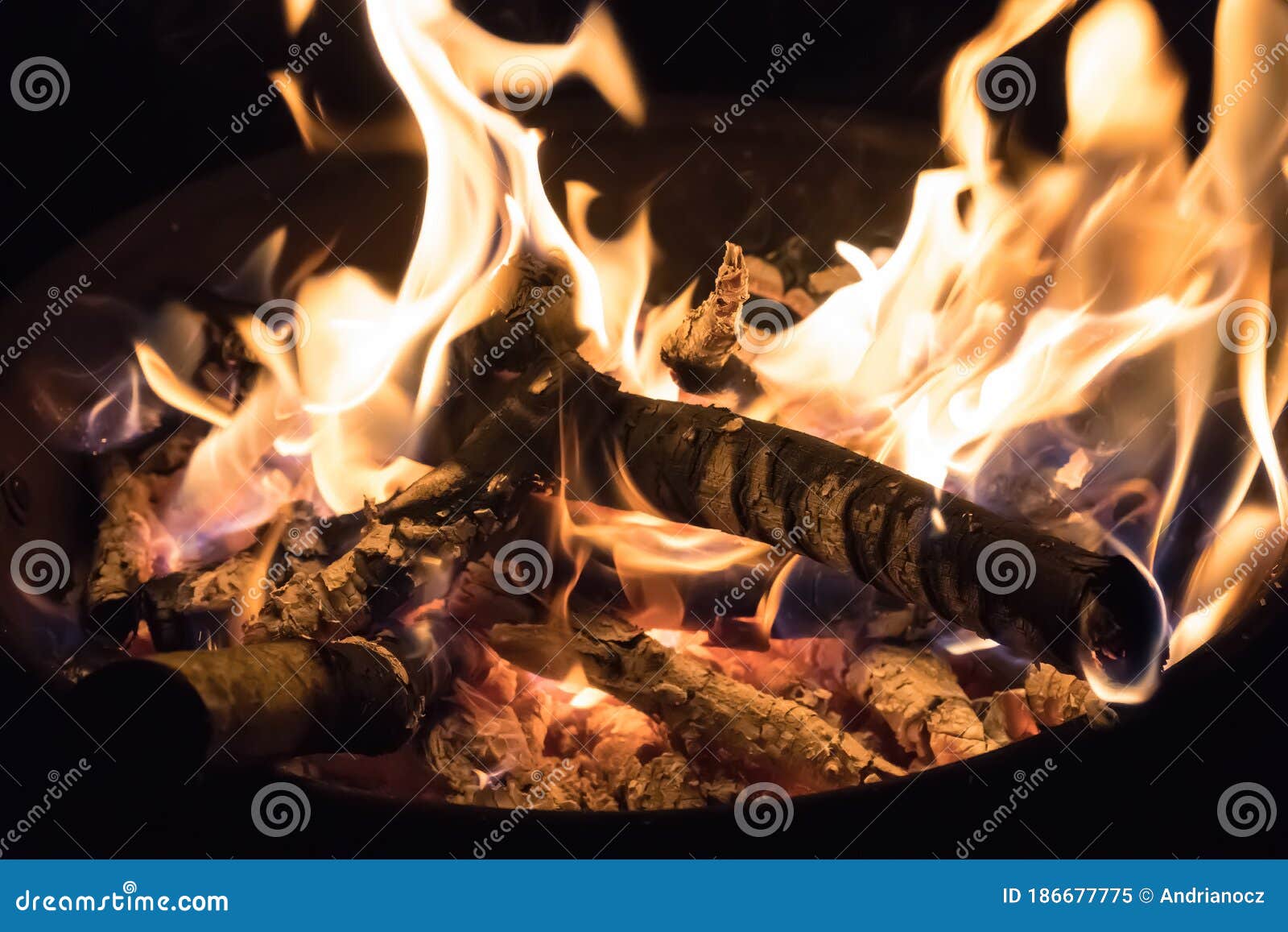 Burning Fire with Logs in Flame Stock Image - Image of energy, burn ...