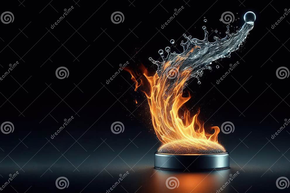 Burning Fire Mixed with Water on a Dark Background. Place for Text ...