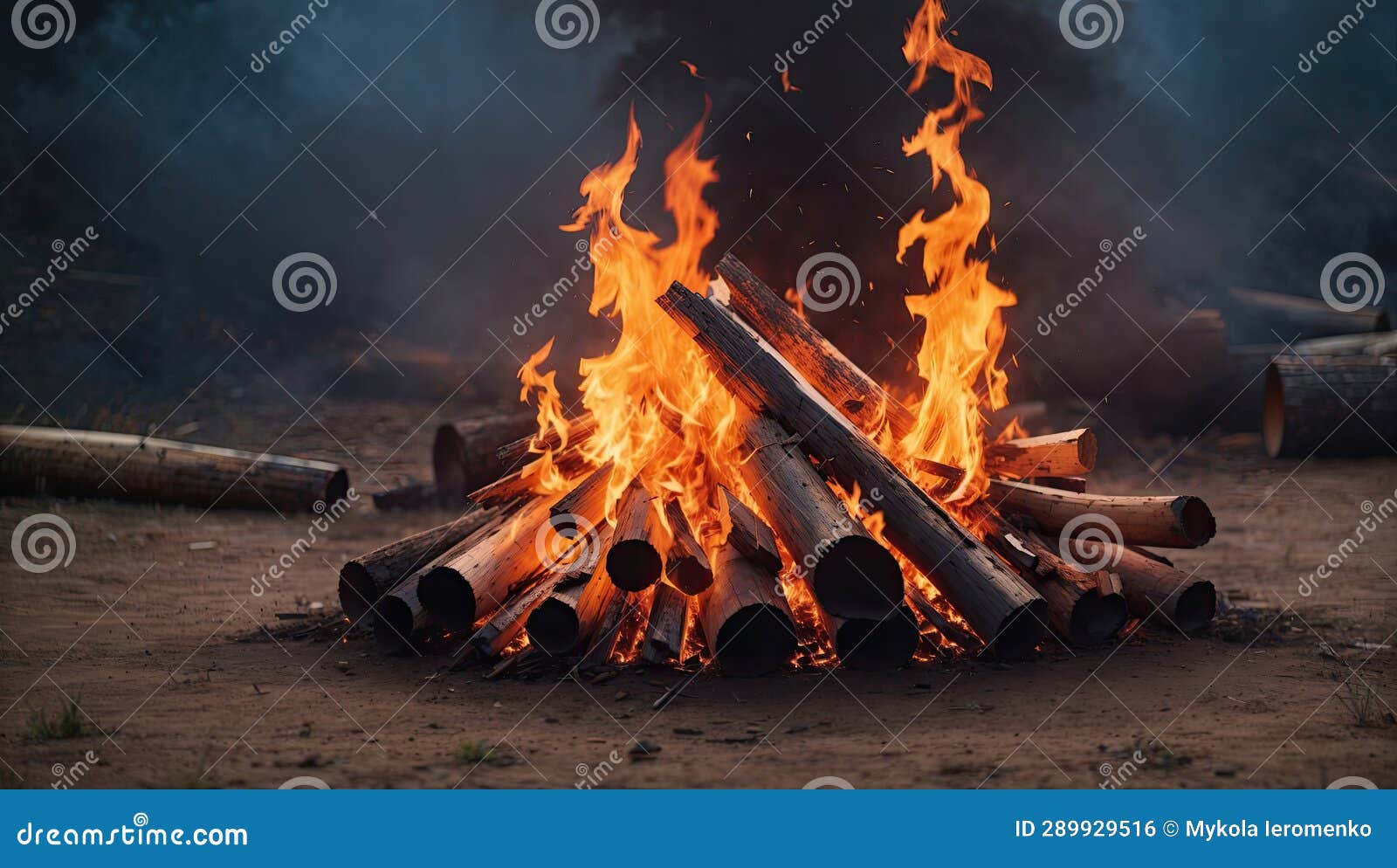 A Burning Fire of Neatly Stacked Logs Stock Illustration - Illustration ...