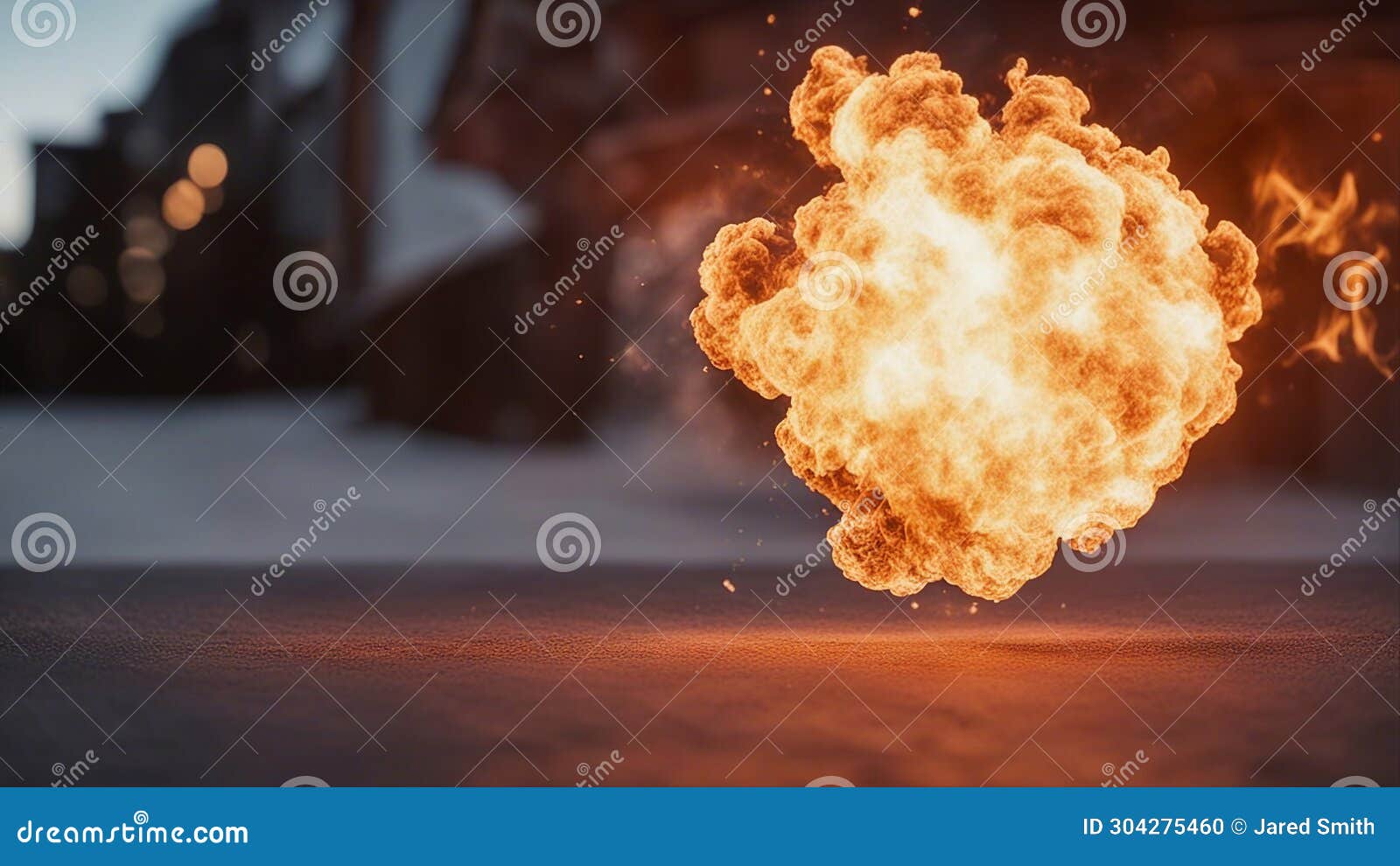 Burning Fire in the Night a Fireball Exploding in the Air, with a ...