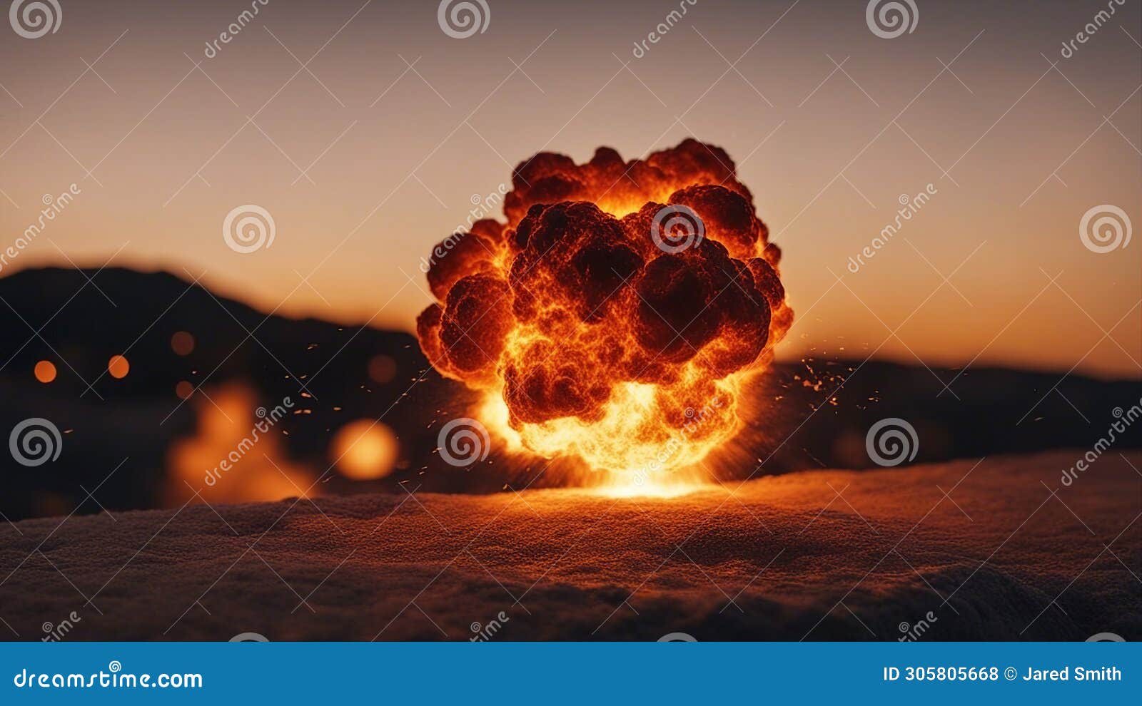 Burning Fire in the Night a Fireball Explosion in the Air, Creating a ...