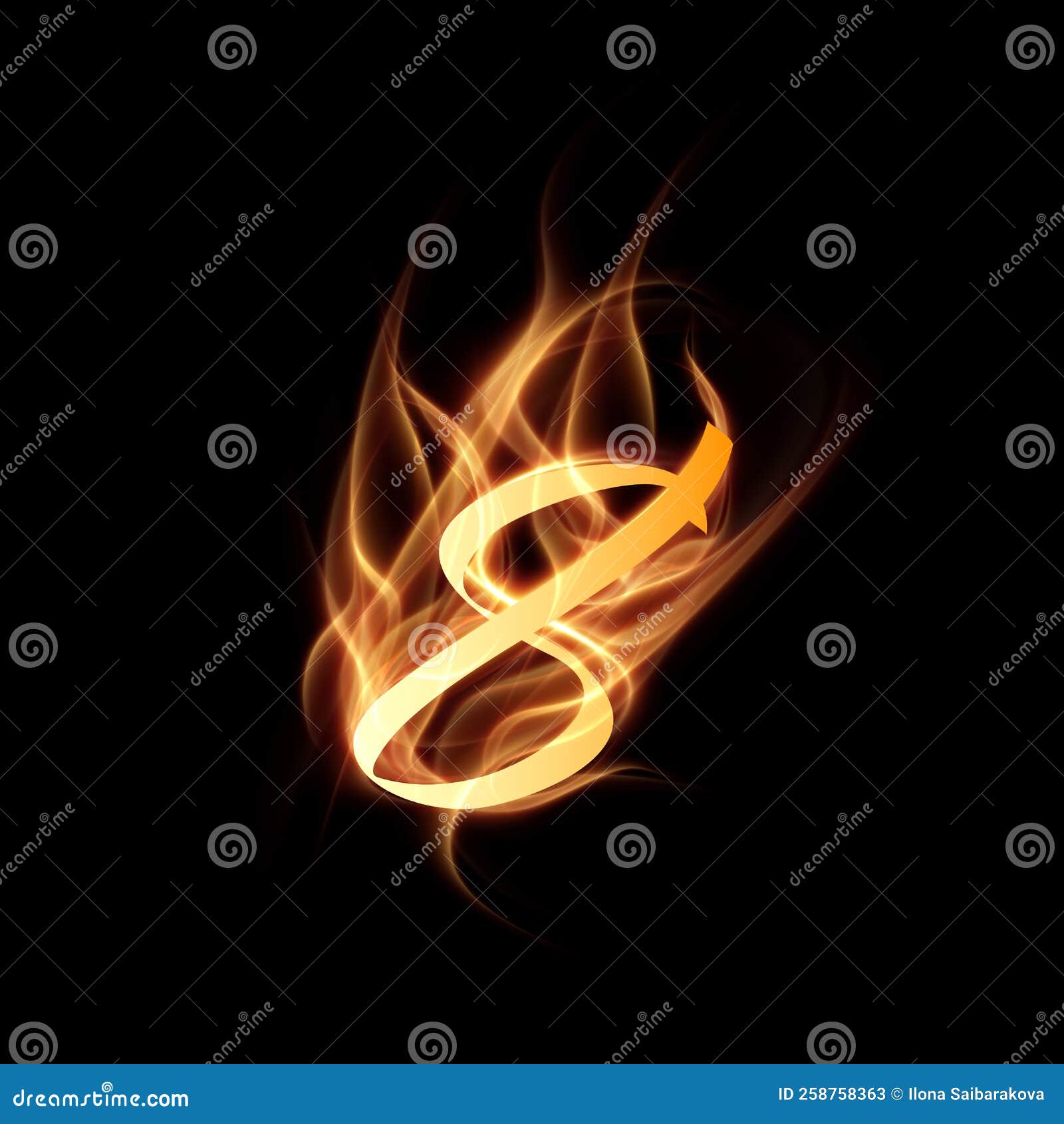 Burning Fire Number 8. Digit Eight with Fire Effect on Black Background ...