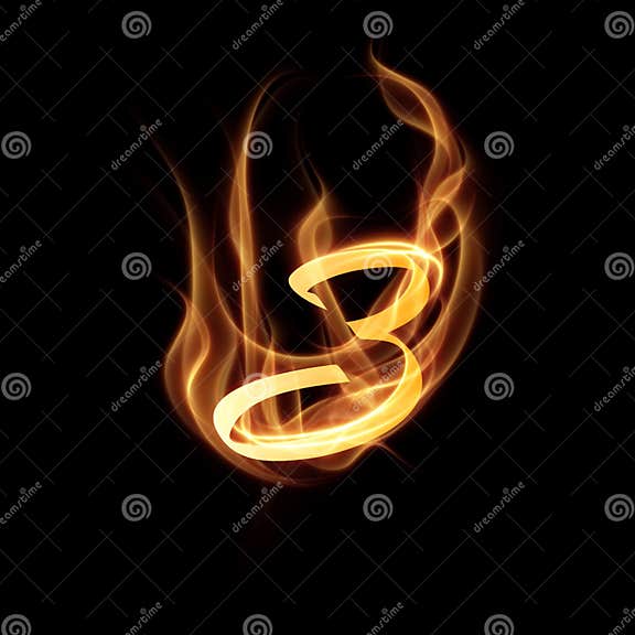 Burning Fire Number 3. Digit Three with Fire Effect on Black Background ...