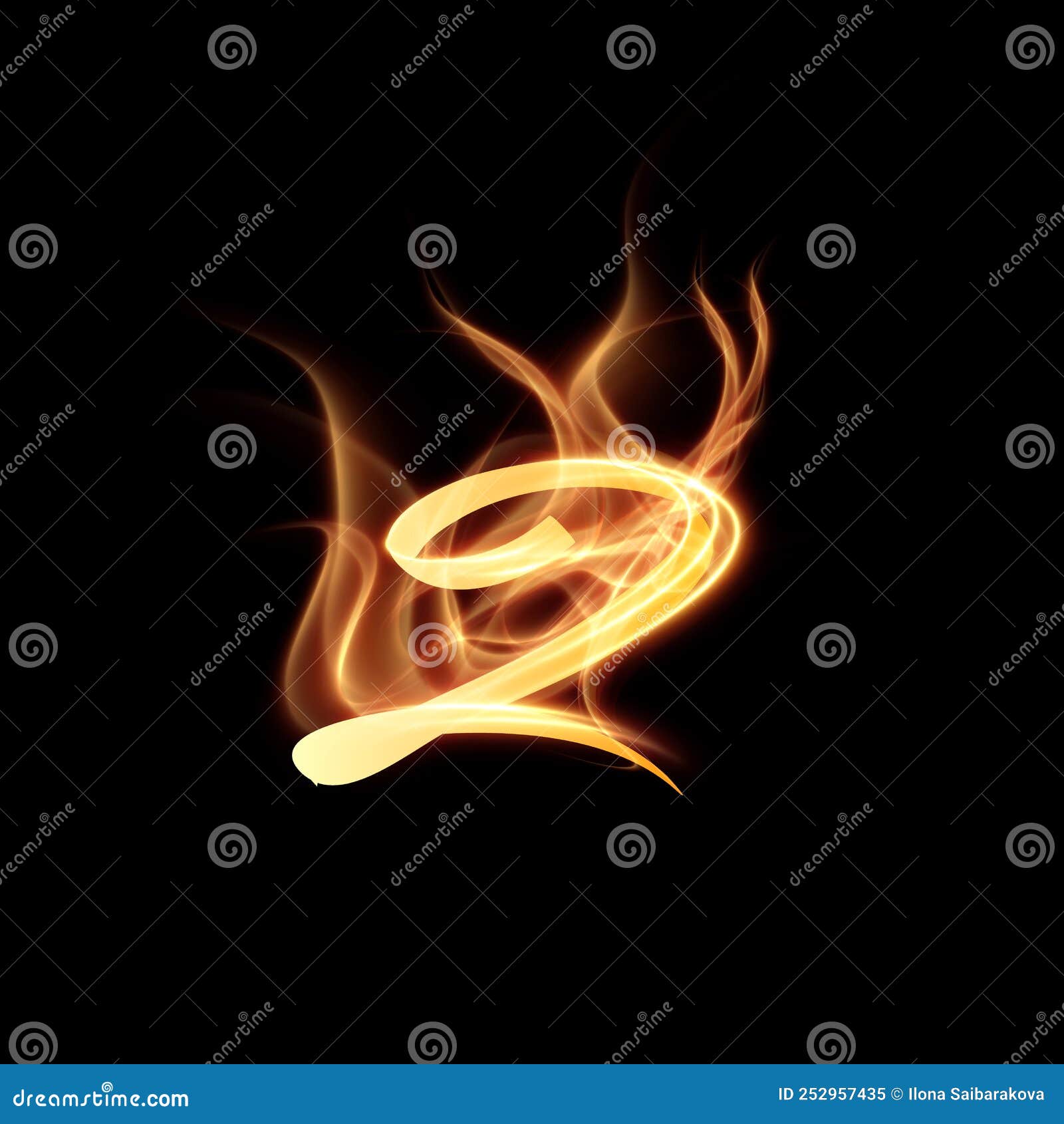Burning Fire Number 2. Digit Two with Fire Effect on Black Background ...