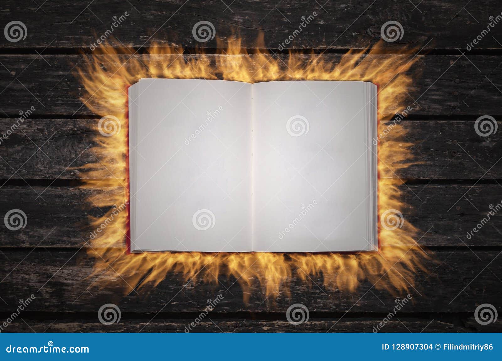 Magic book. stock photo. Image of burning, empty, table - 128907304