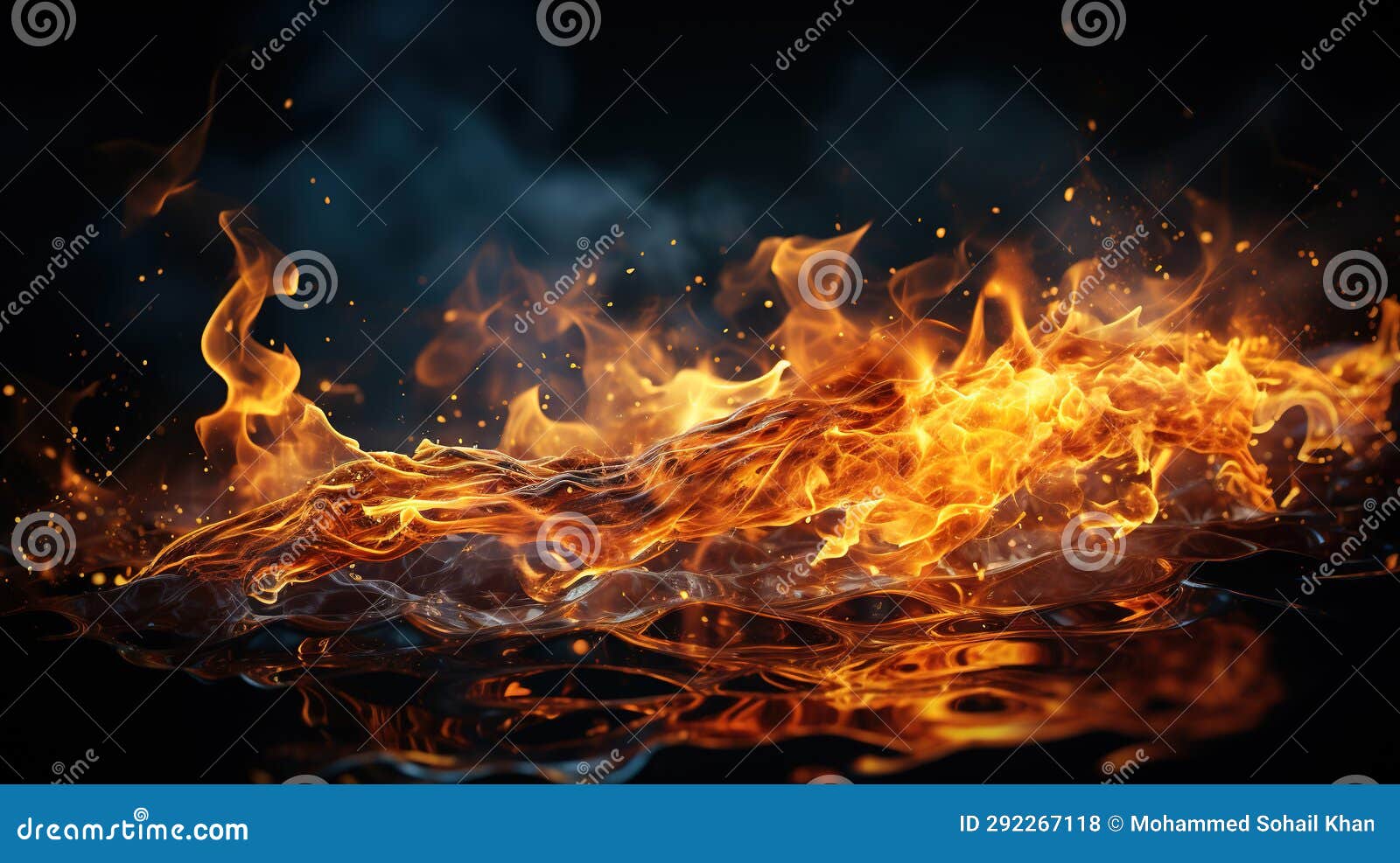 Burning Fire on the Water Surface Selective Focus Dark Background Stock ...