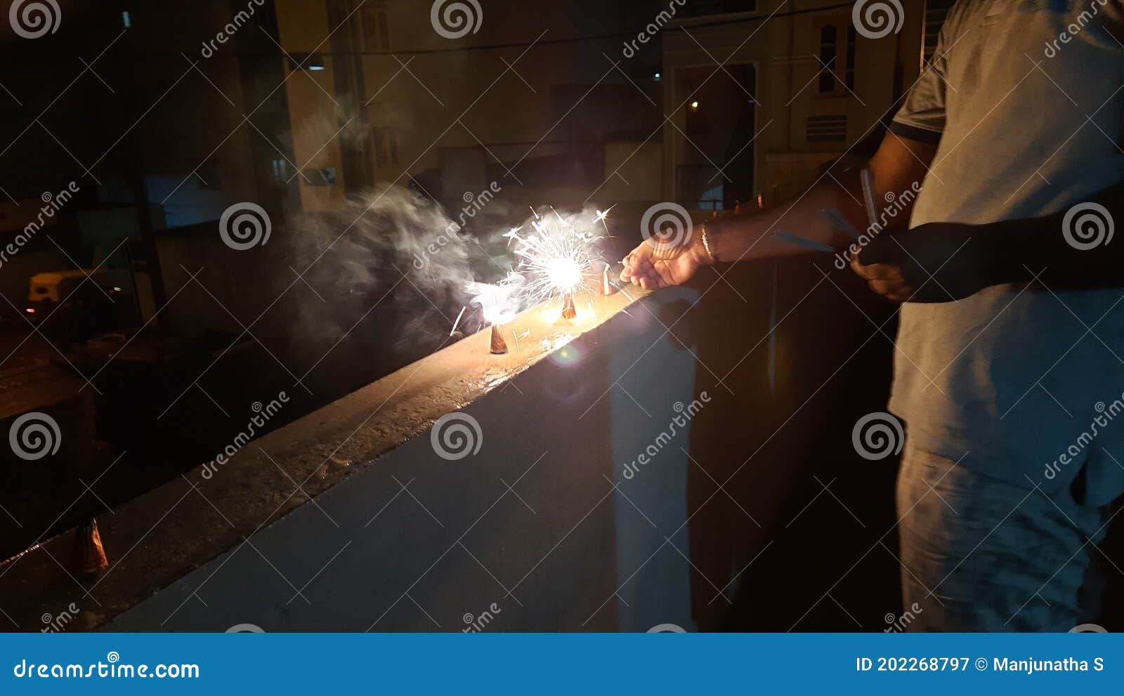 Burning Firecrackers in a Dark Outside of the House Stock Image - Image ...