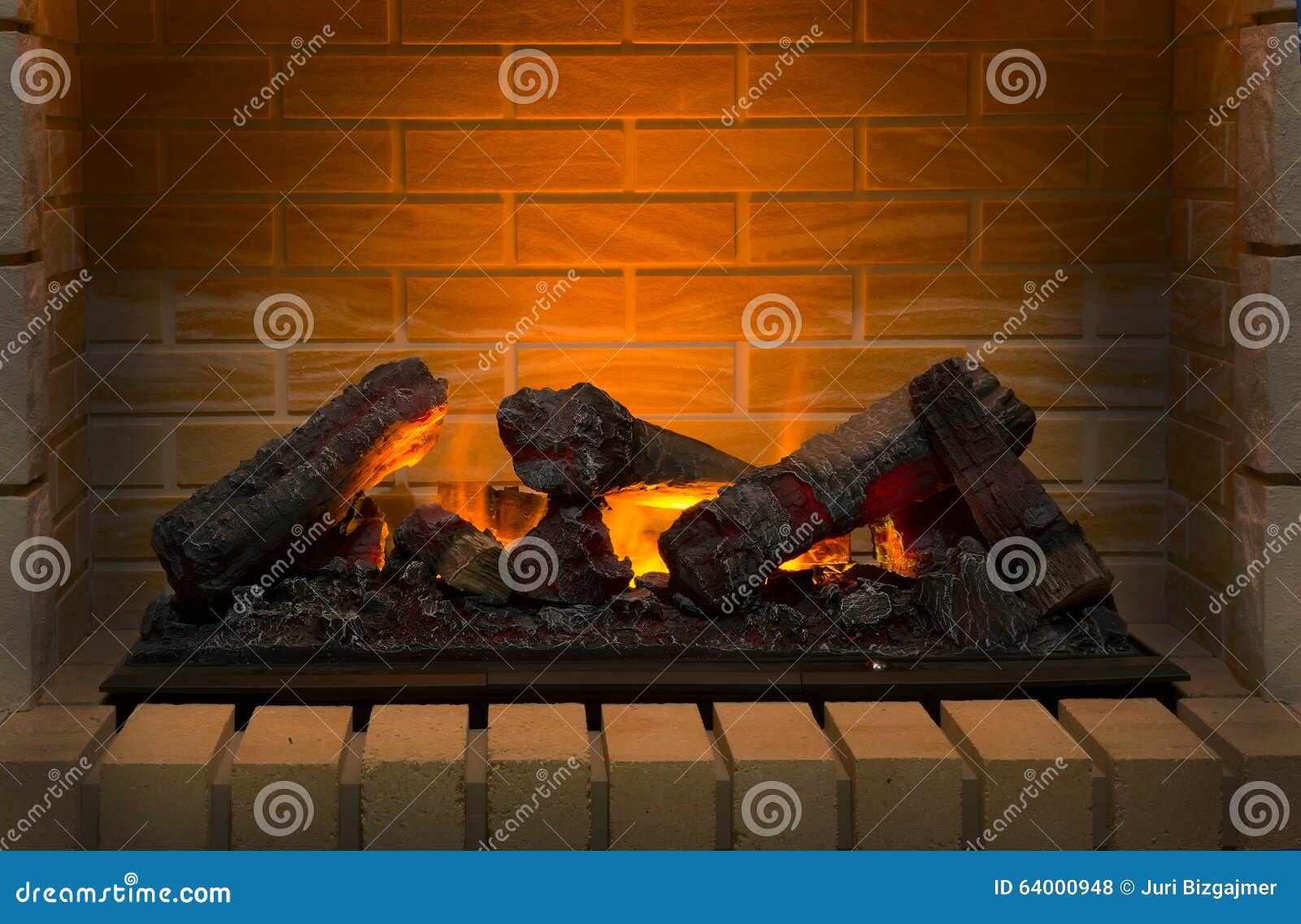 Burning Firewood in Brick Fireplace Stock Photo - Image of flame, fire ...