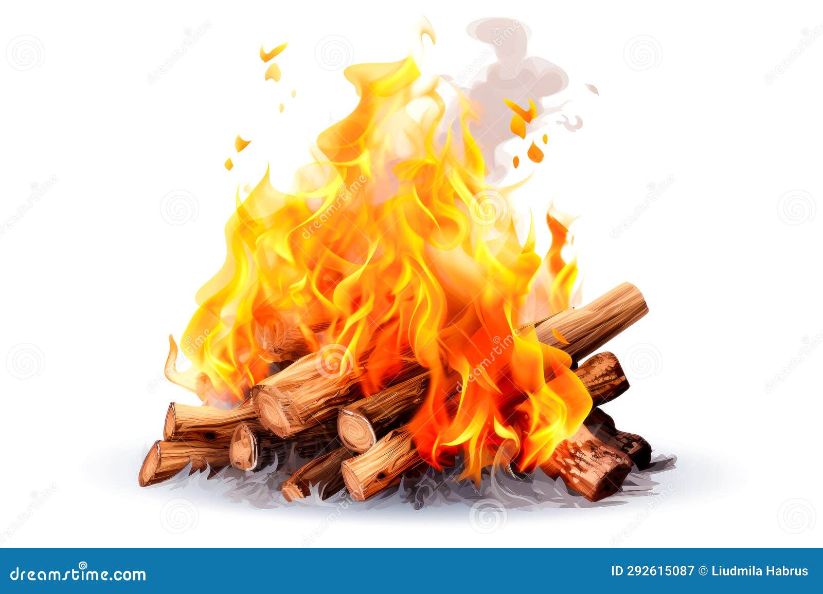 Burning Firewood Isolated on a White Background Stock Image - Image of ...