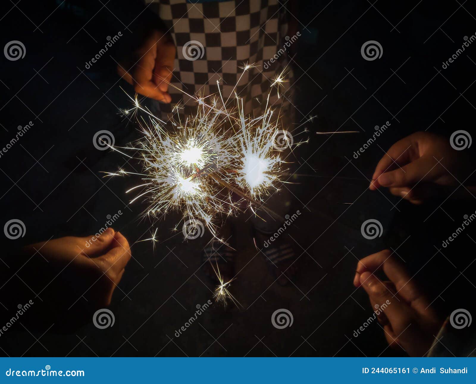 Burning Fireworks in Hands Outdoors Stock Image - Image of night ...