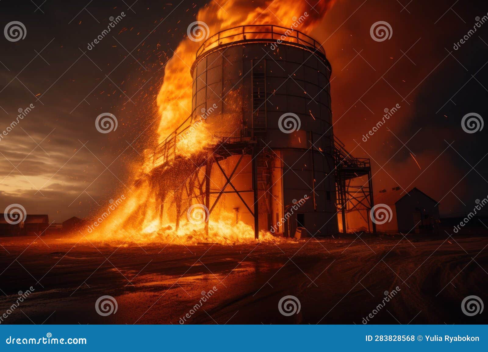 Burning Flame Grain Silo. Generate Ai Stock Illustration - Illustration ...