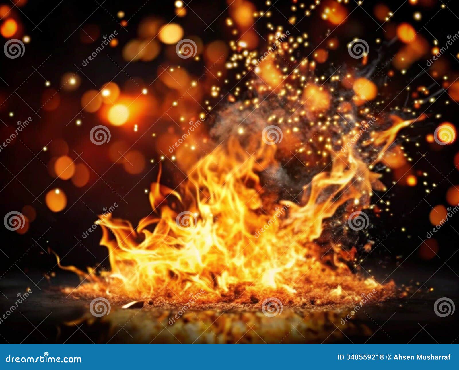 Burning Flames with Flying Particles Overlay Effect Stock Illustration ...