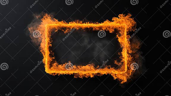 Burning Flames in Rectangular Frame Isolated on Black Background Stock ...