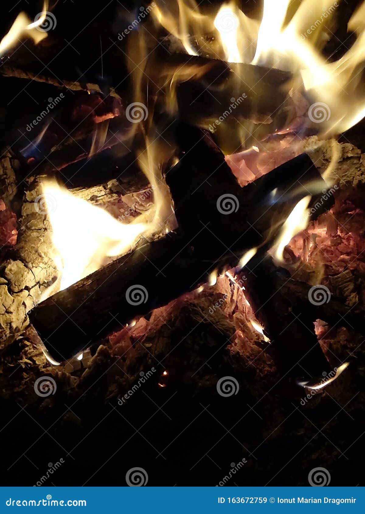 Burning Flames on Wood Logs on a Fire Pit Stock Image - Image of camp ...