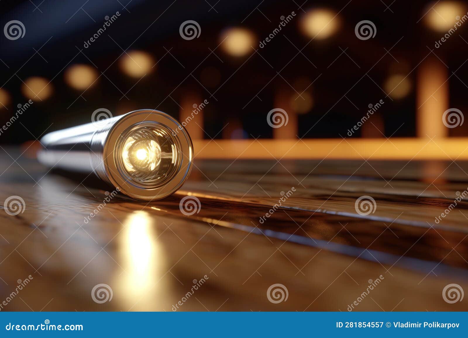 Burning Flashlight on the Table. Generated by AI Stock Illustration ...
