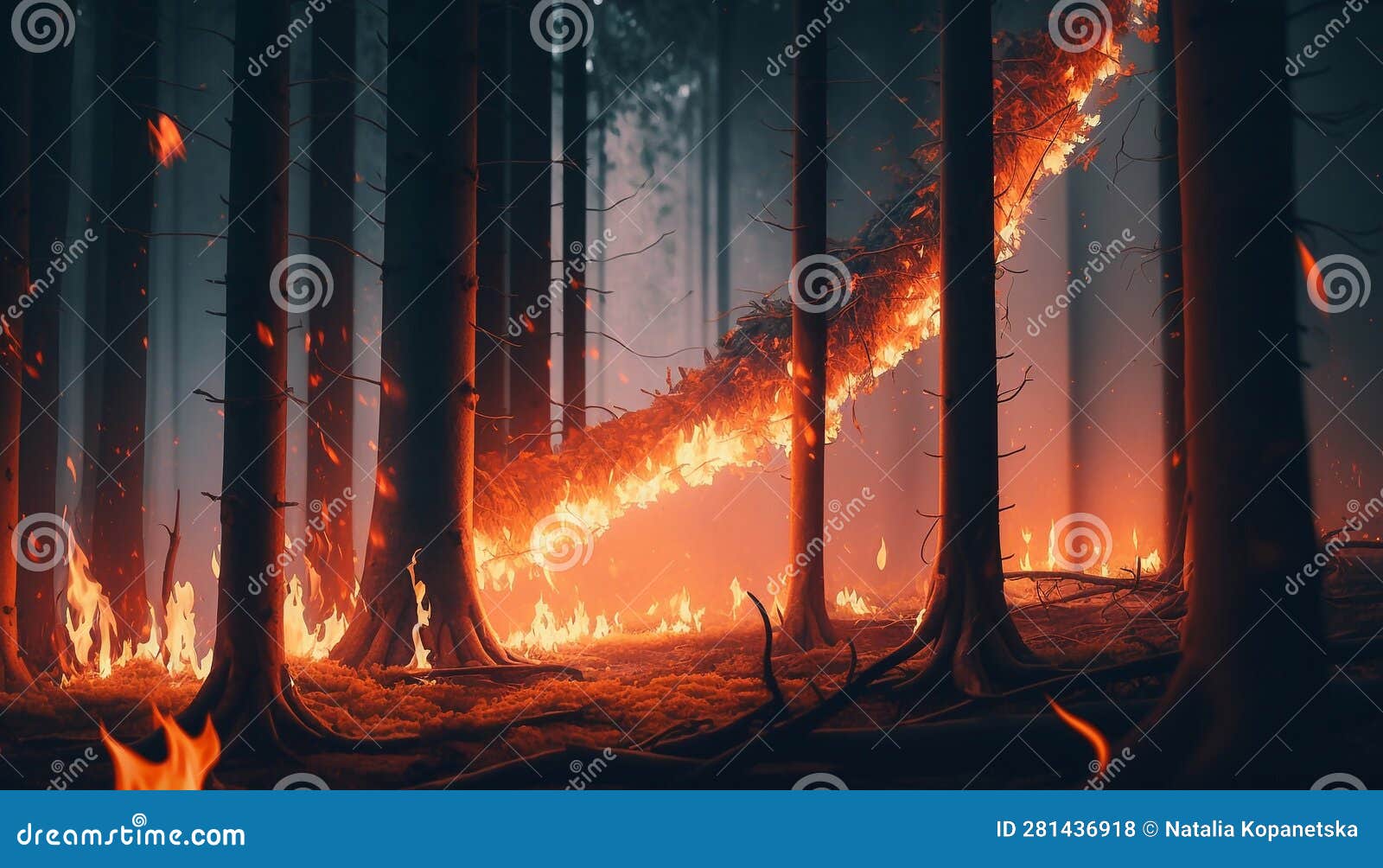 Forest Fire, Fire Destroys Trees, Natural Disaster Stock Illustration ...