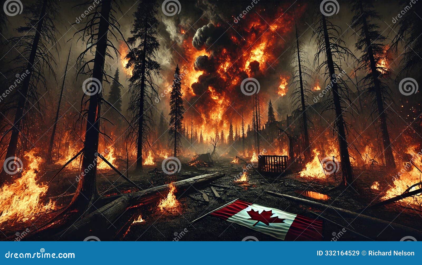 Burning Forest Landscape stock illustration. Illustration of smoke ...
