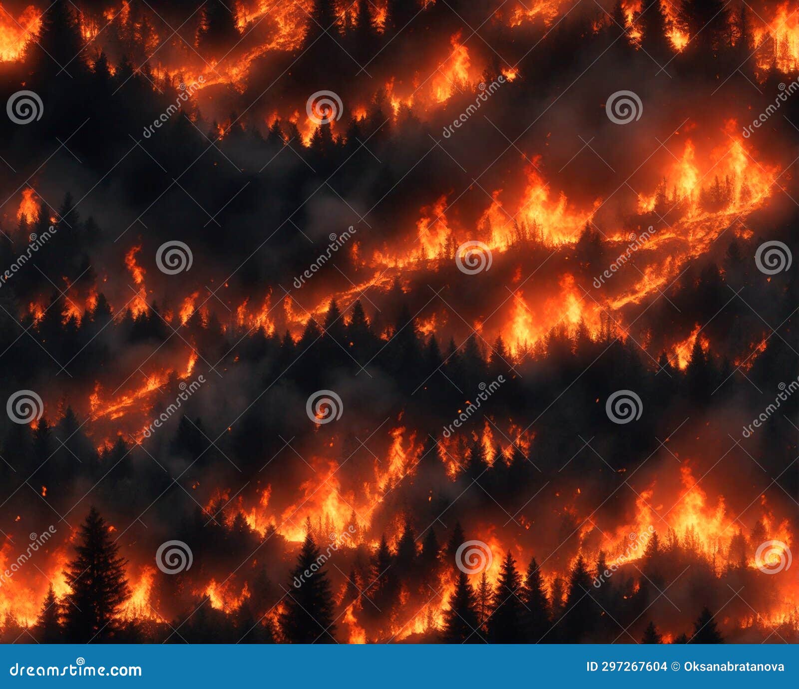 Burning forest at night stock illustration. Illustration of aerial ...
