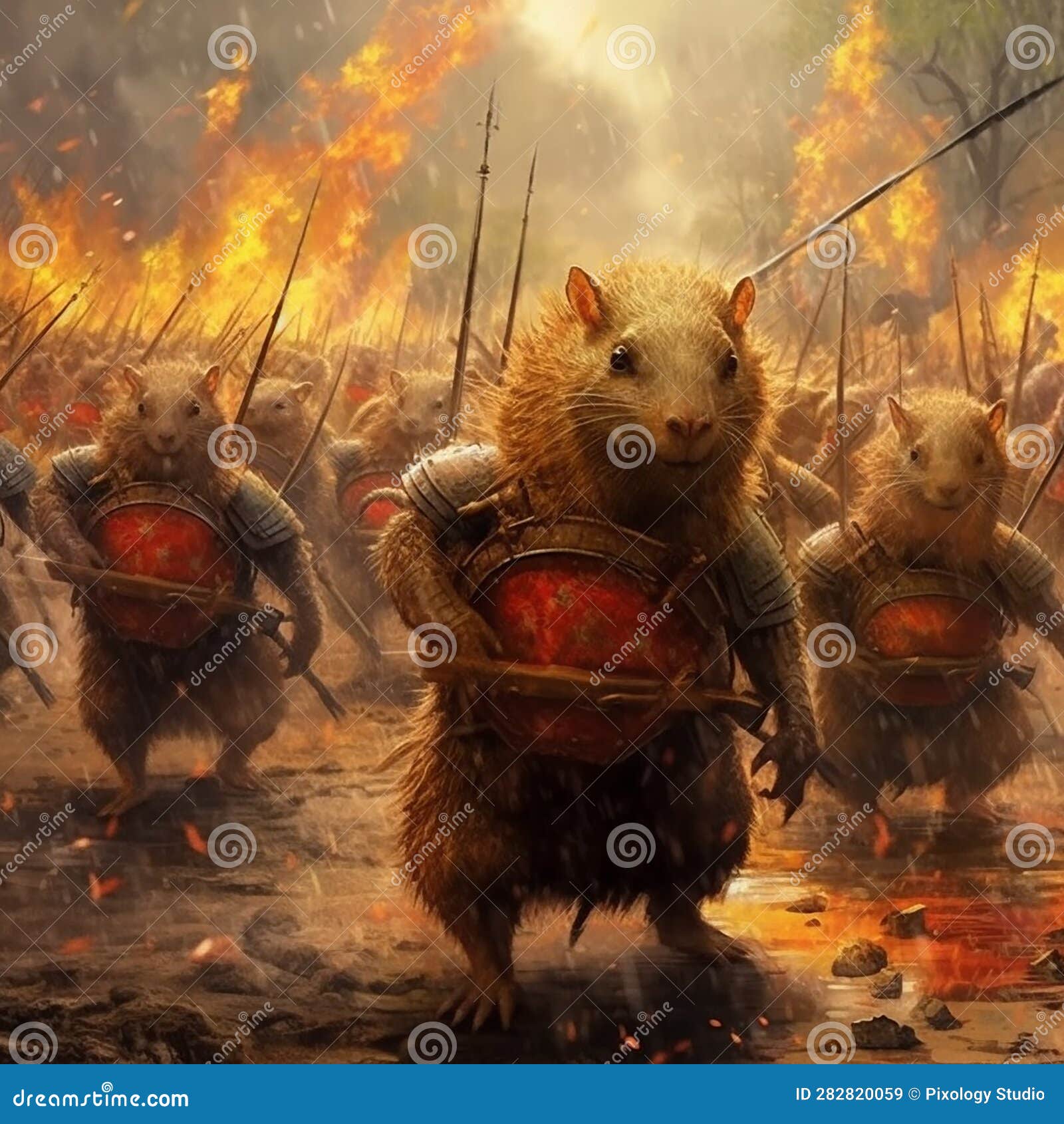 Burning Forest, Raining, Capybara Soldiers Attacking Armadillo Army AI ...