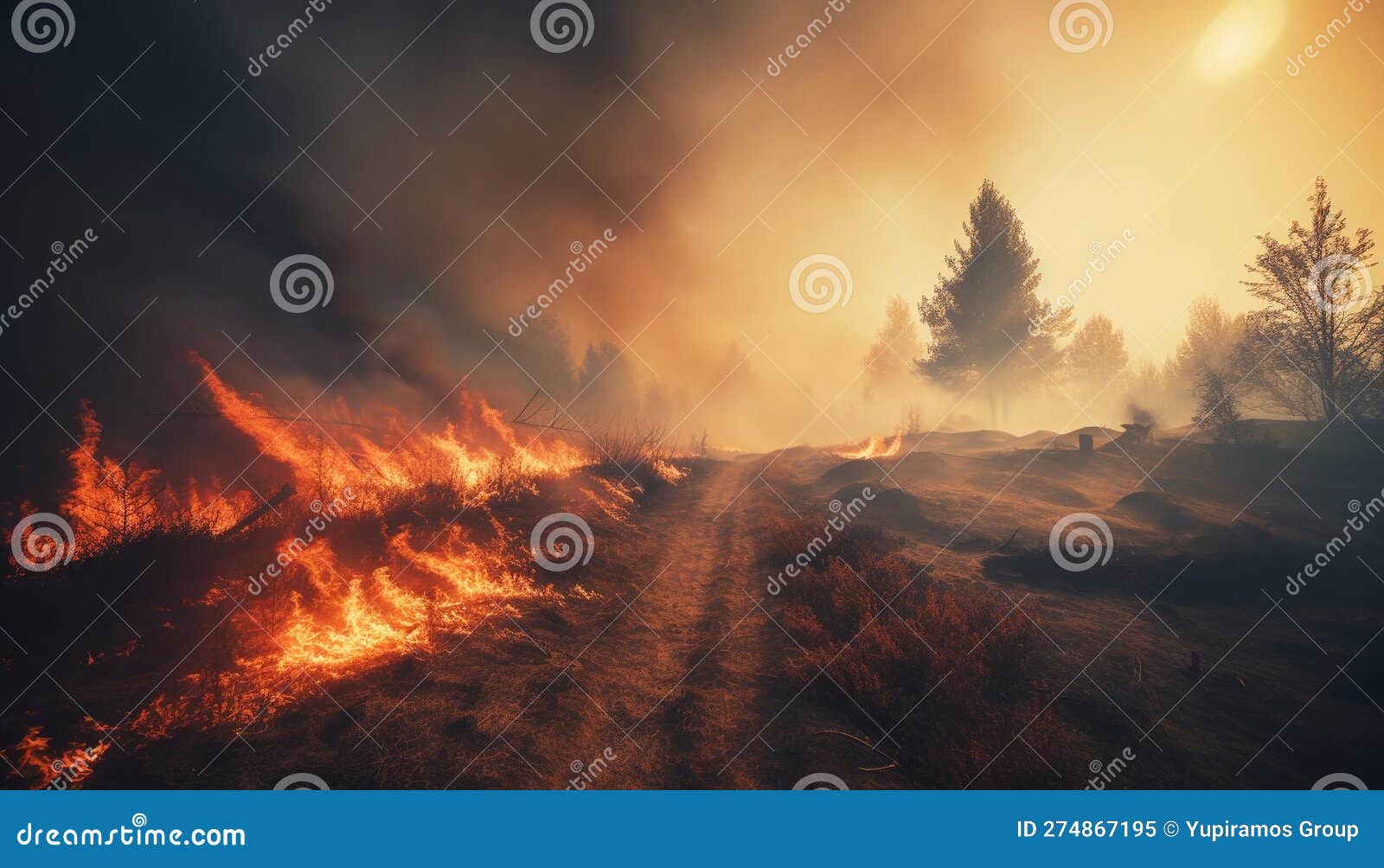 Burning Forest with Smoke and Flames Destruction Generated by AI Stock ...