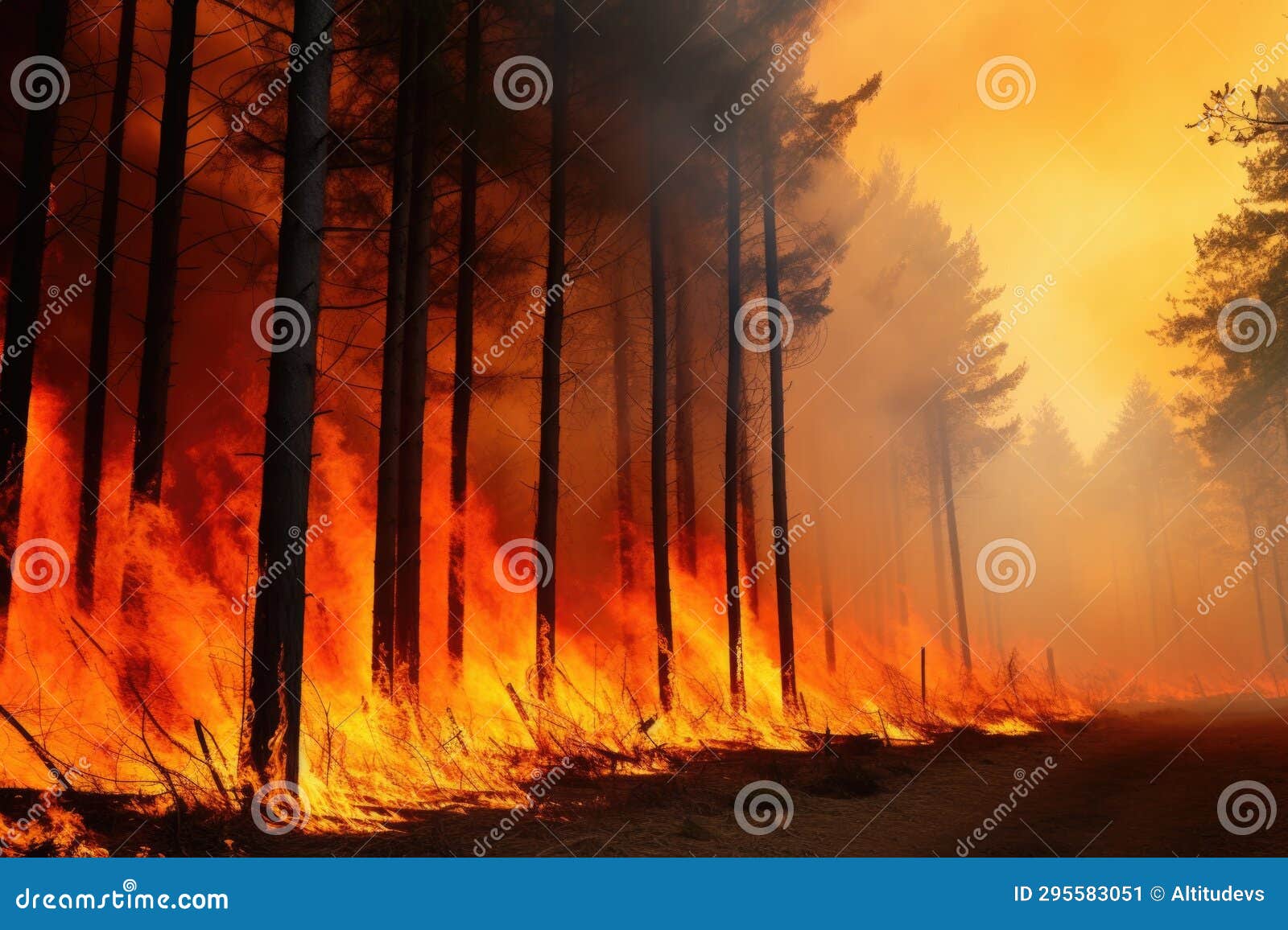 Burning Forests Indicating Wildfire Hazards Due To Climate Change Stock ...