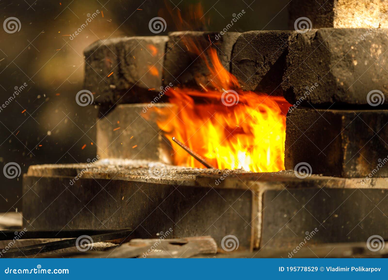 A Burning Forge Made of Bricks in Nature Stock Image - Image of bright ...