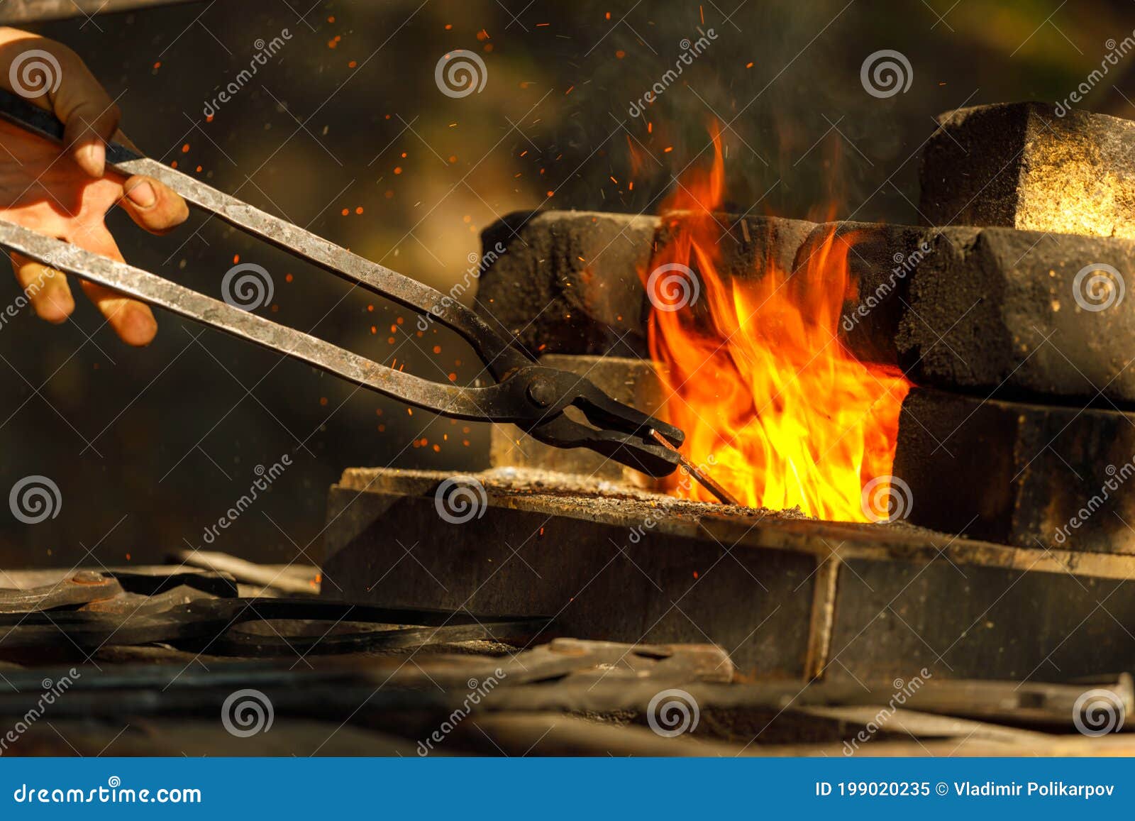 A Burning Forge Made of Bricks in Nature Stock Image - Image of fire ...