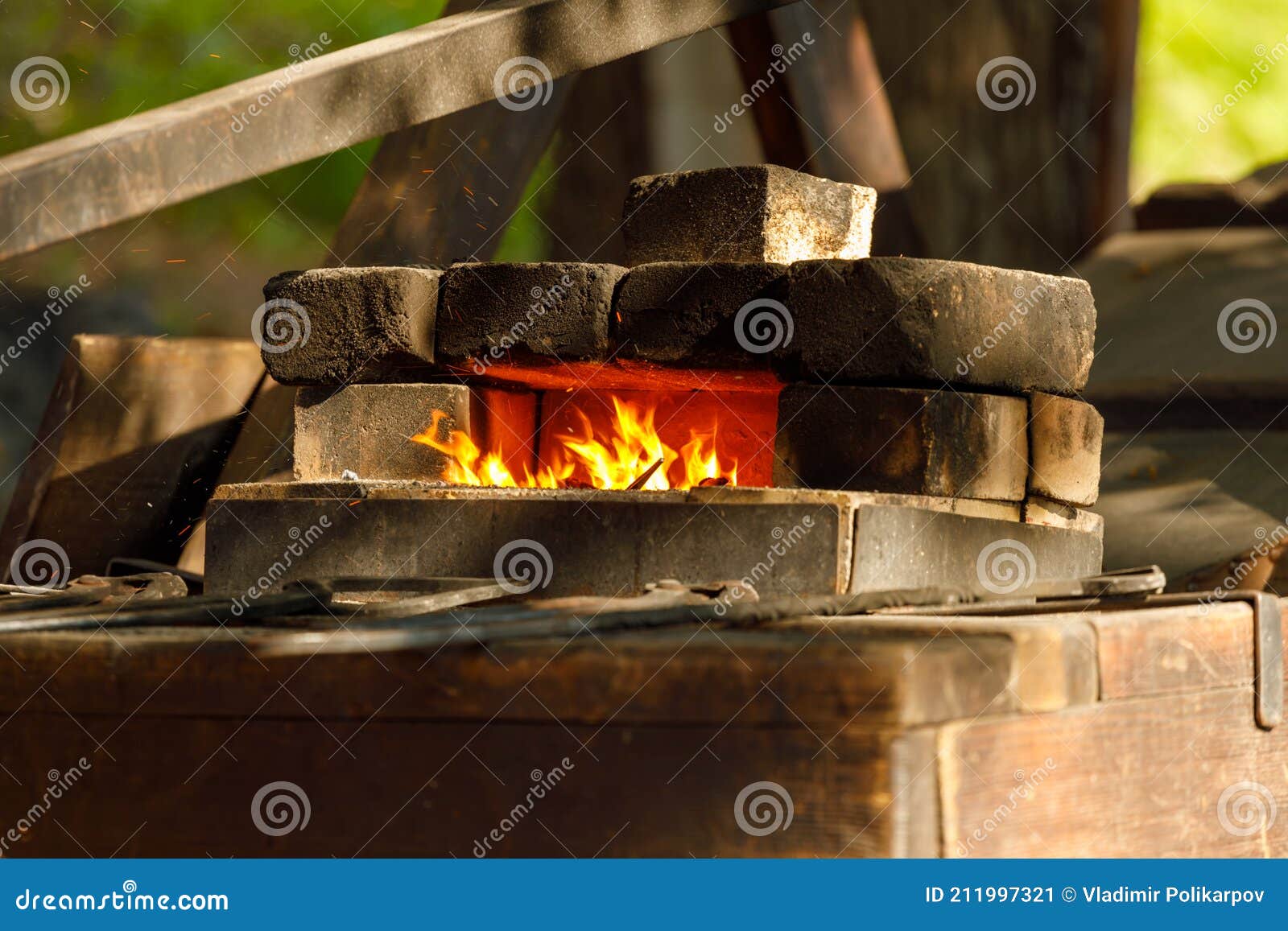 A Burning Forge Made of Bricks in Nature Stock Image - Image of steel ...