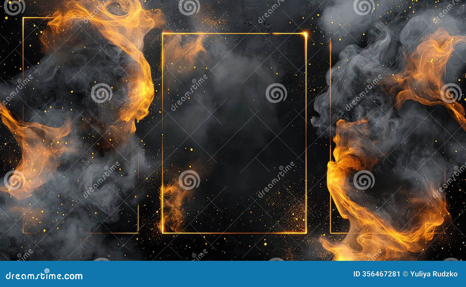 Burning Frames with Yellow Flame and Black Ash on White Background ...