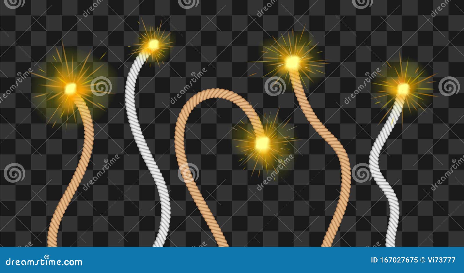 Burning Fuse Set. Sparkling Wick on Transparent Background. Vector ...