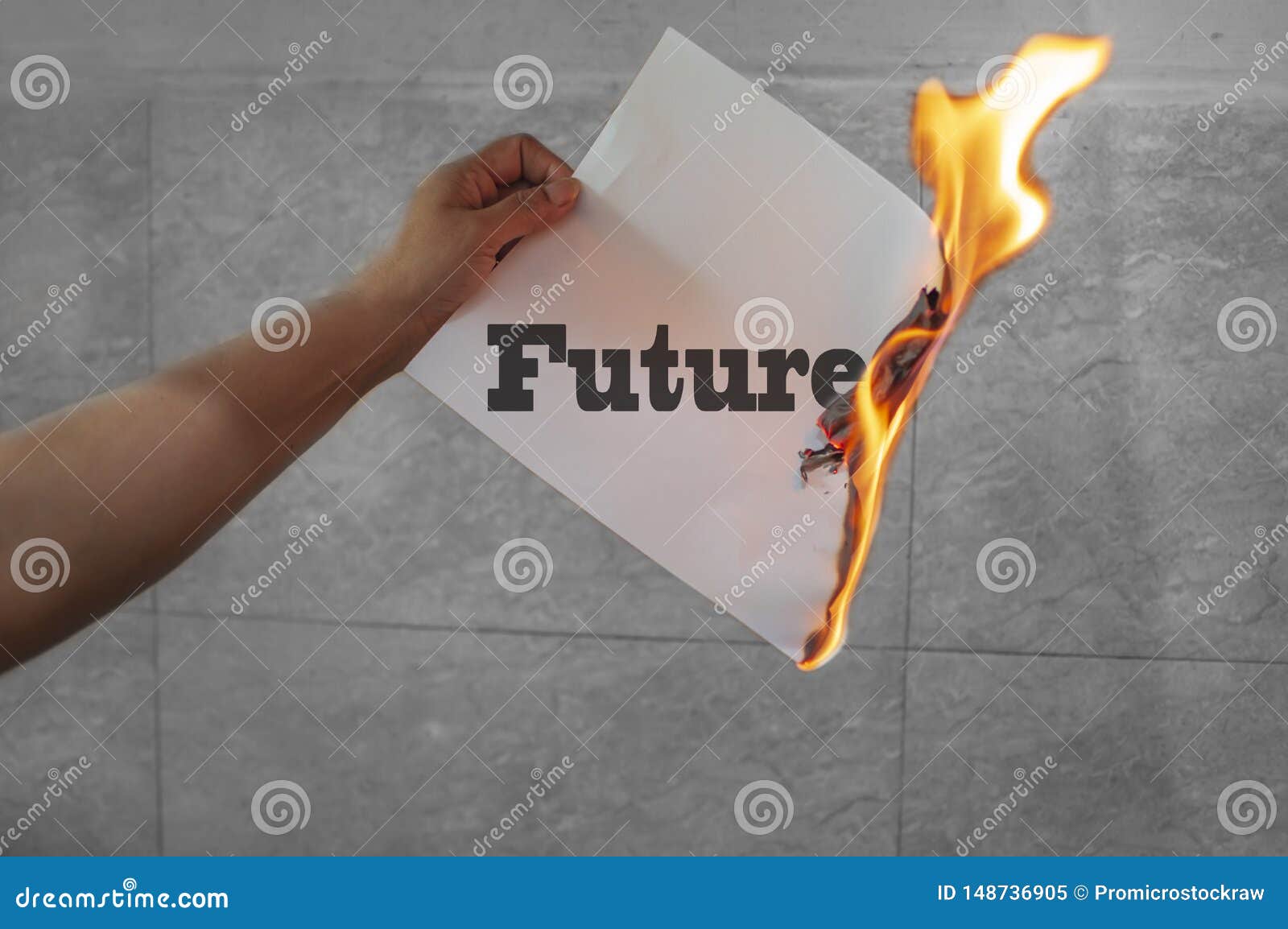 Burning Future Text in the Hands and Paper Stock Image - Image of flame ...