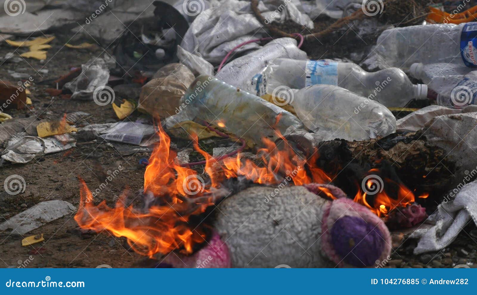 Burning Garbage Dump, Ecological Pollution Stock Image - Image of ...