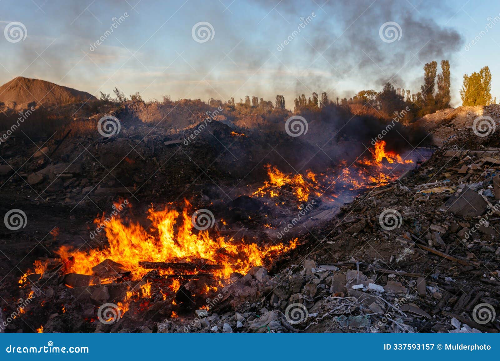 Burning Garbage at Landfill. Air Pollution Concept Stock Image - Image ...