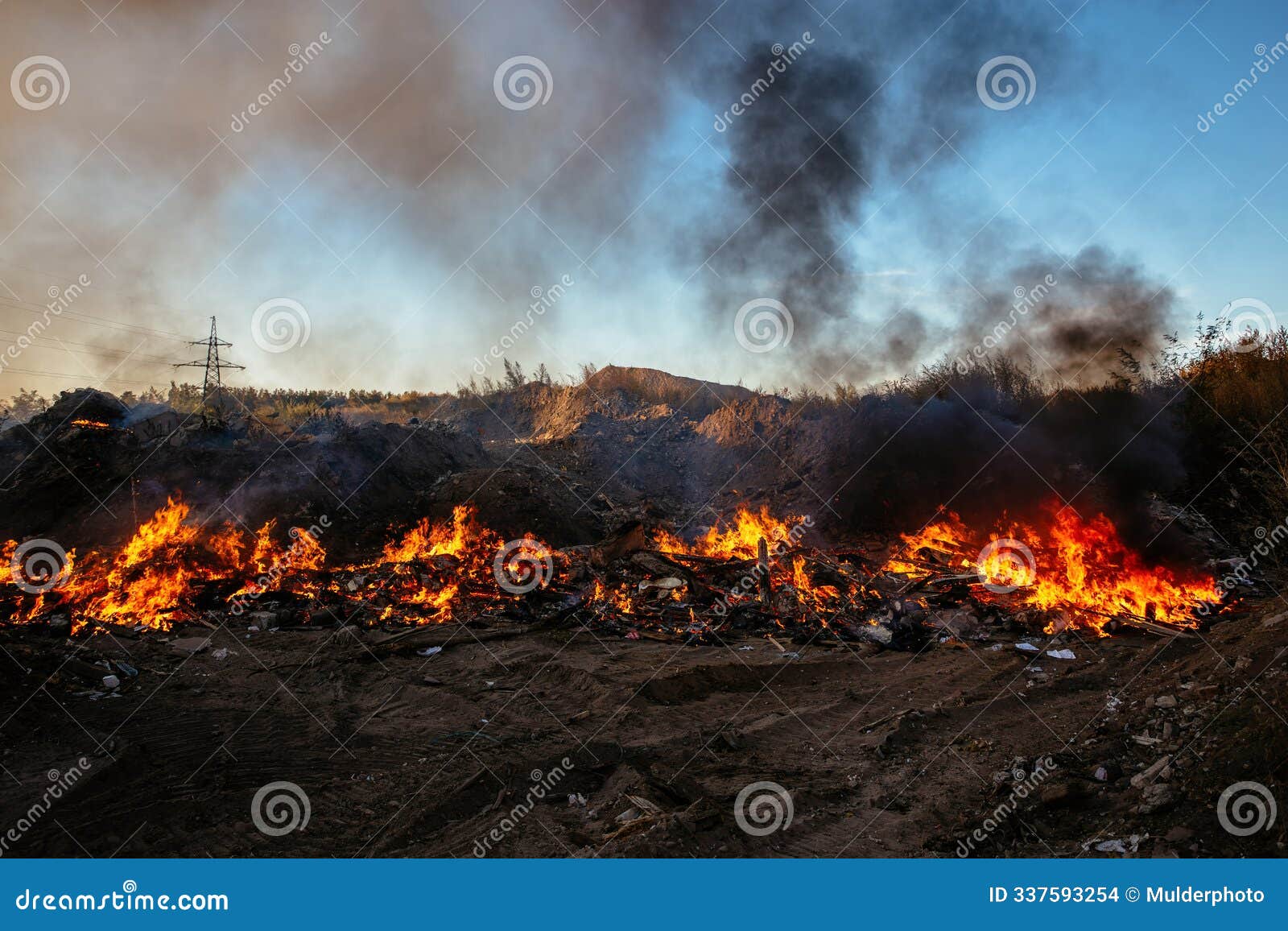Burning Garbage at Landfill. Air Pollution Concept Stock Photo - Image ...