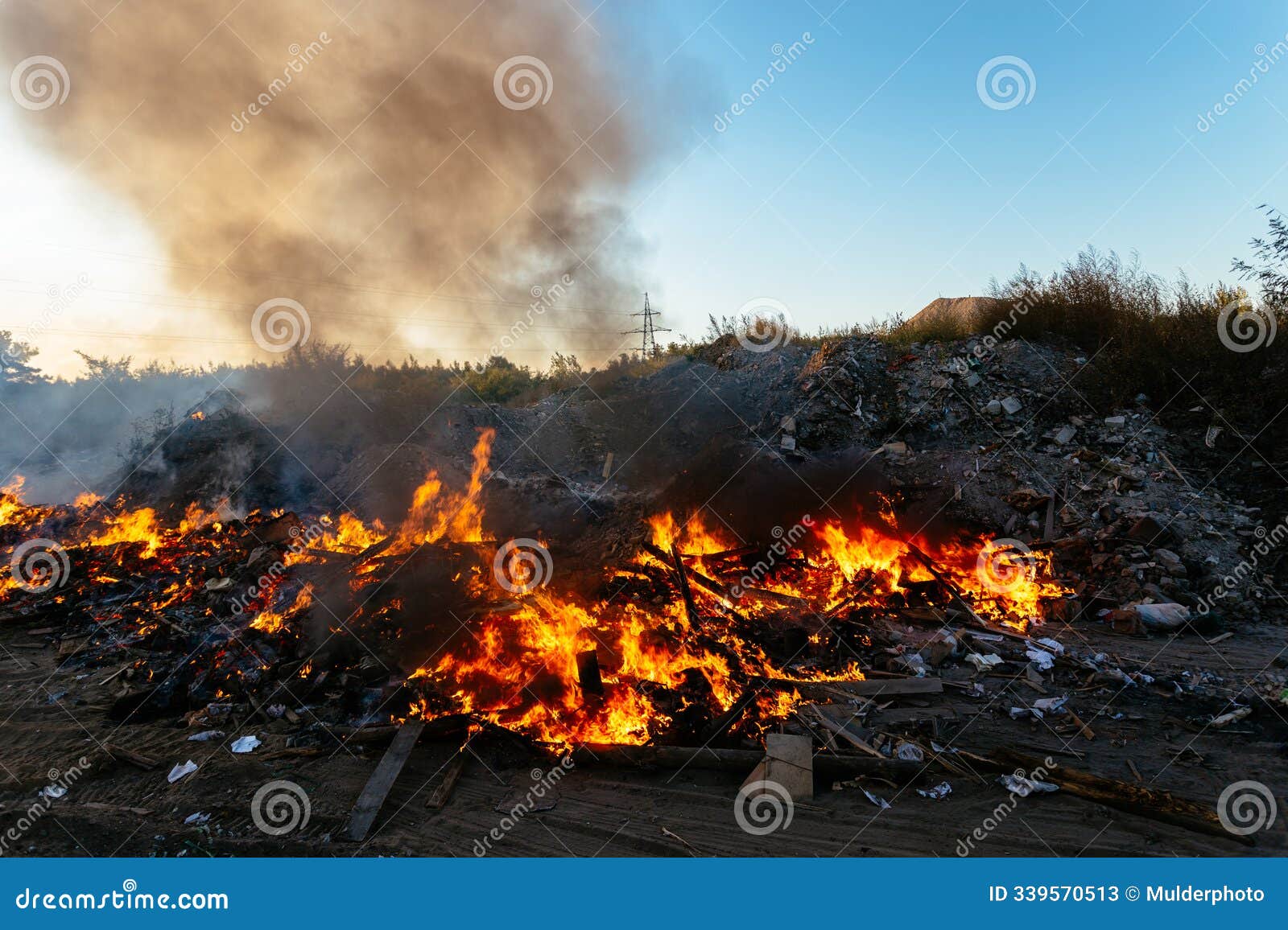 Burning Garbage at Landfill. Air Pollution Concept Stock Image - Image ...