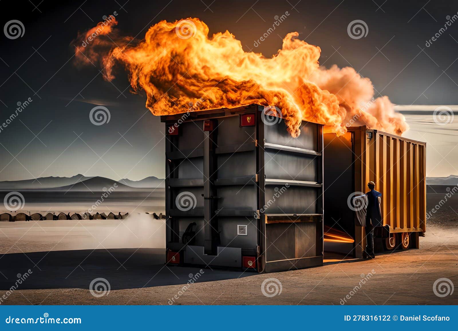 Burning Garbage Out of Control Dumpster Fire Isolated on a White ...