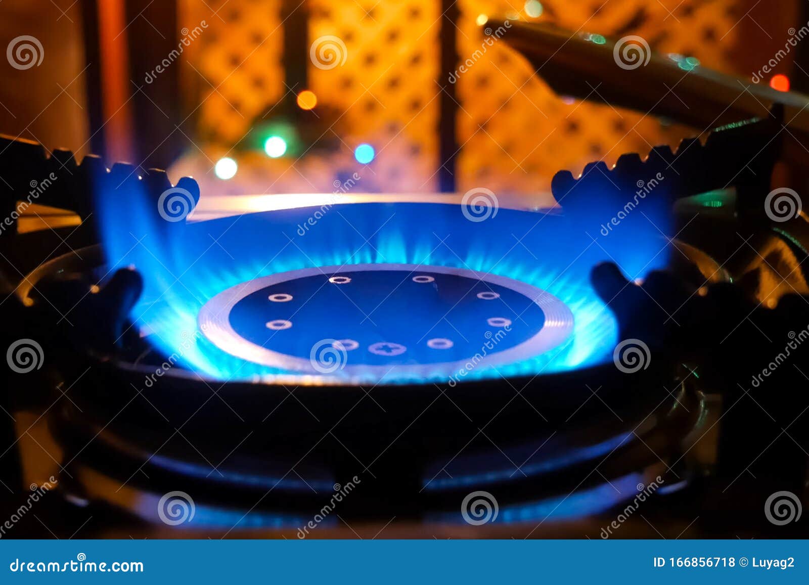 Burning Gas Stove. Blue Flame of Gas Burner Stock Photo - Image of ...