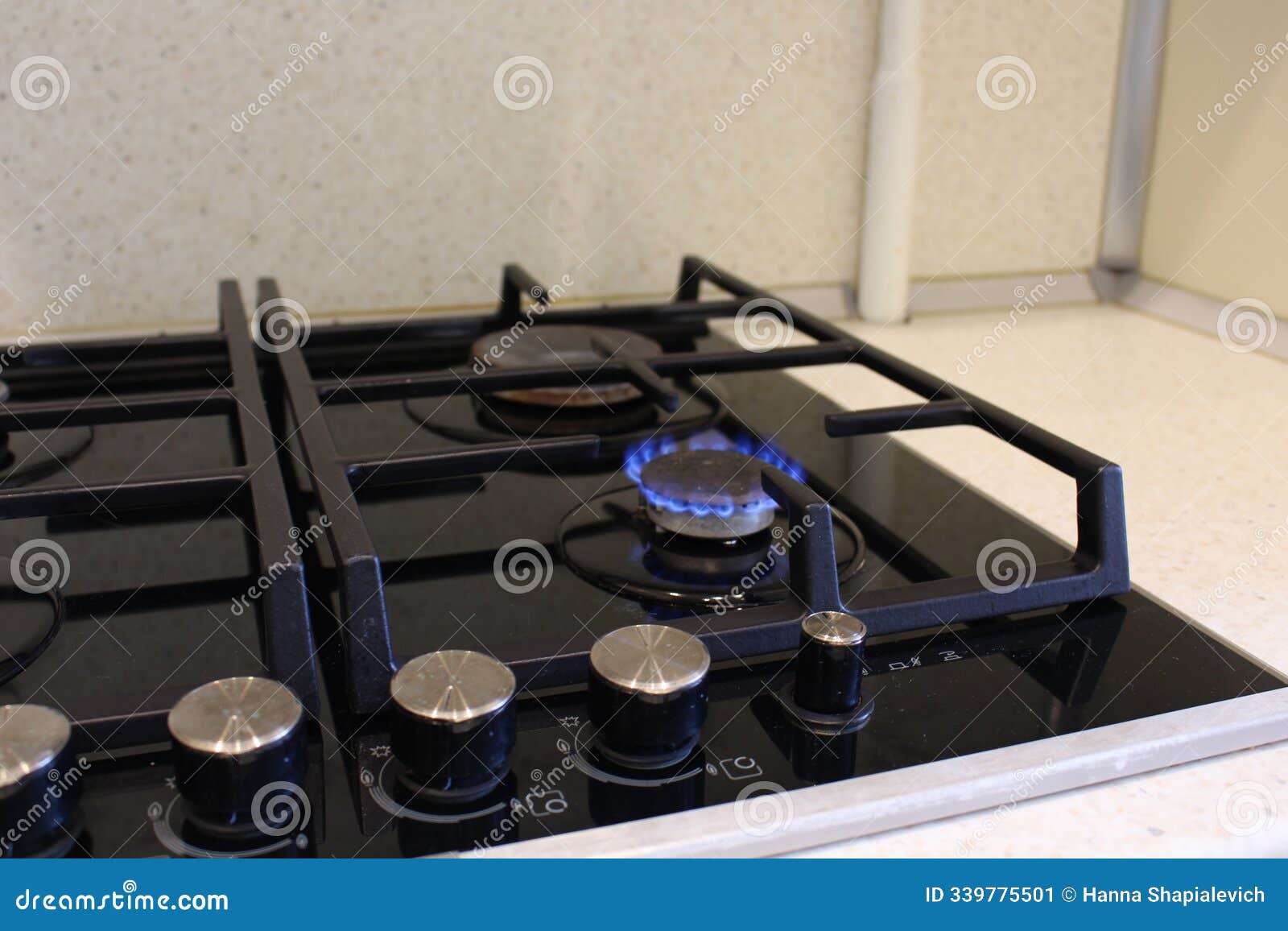 Burning Gas Stove Burner, Black Stove in the Kitchen, Blue Fire Stock ...
