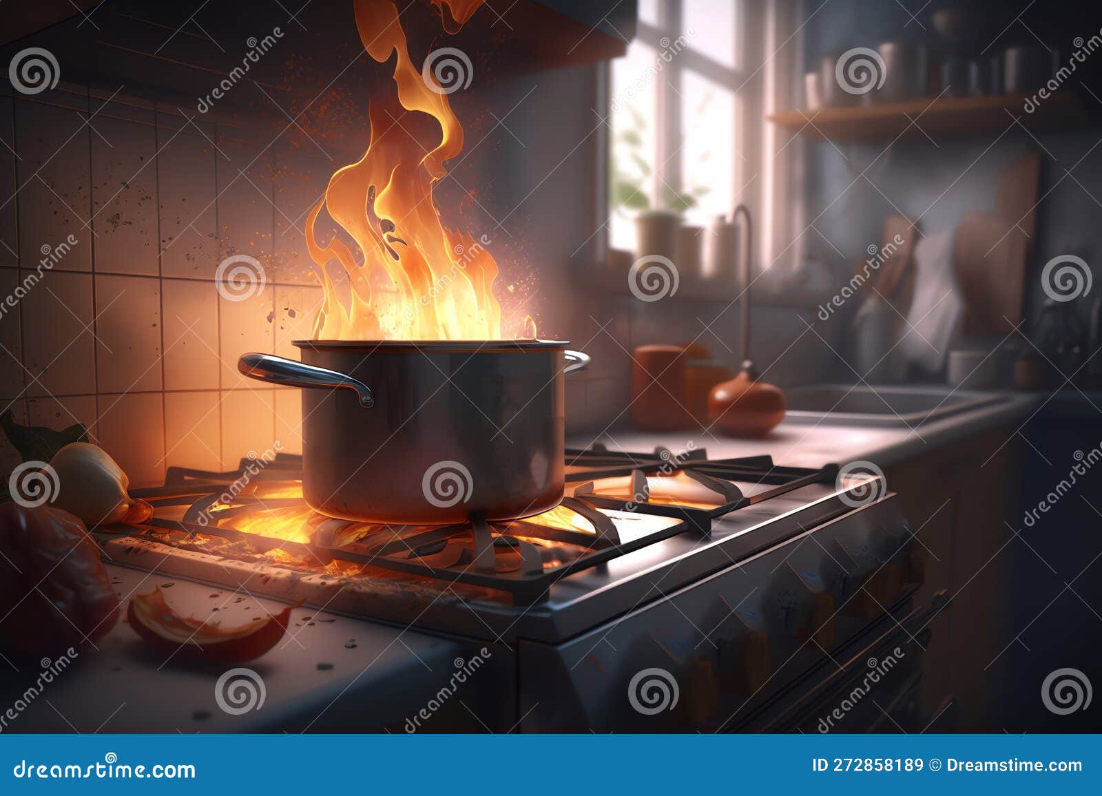 Burning Gas Stove. Fire in a Kitchen. Flames of Fire in Gas Stove ...
