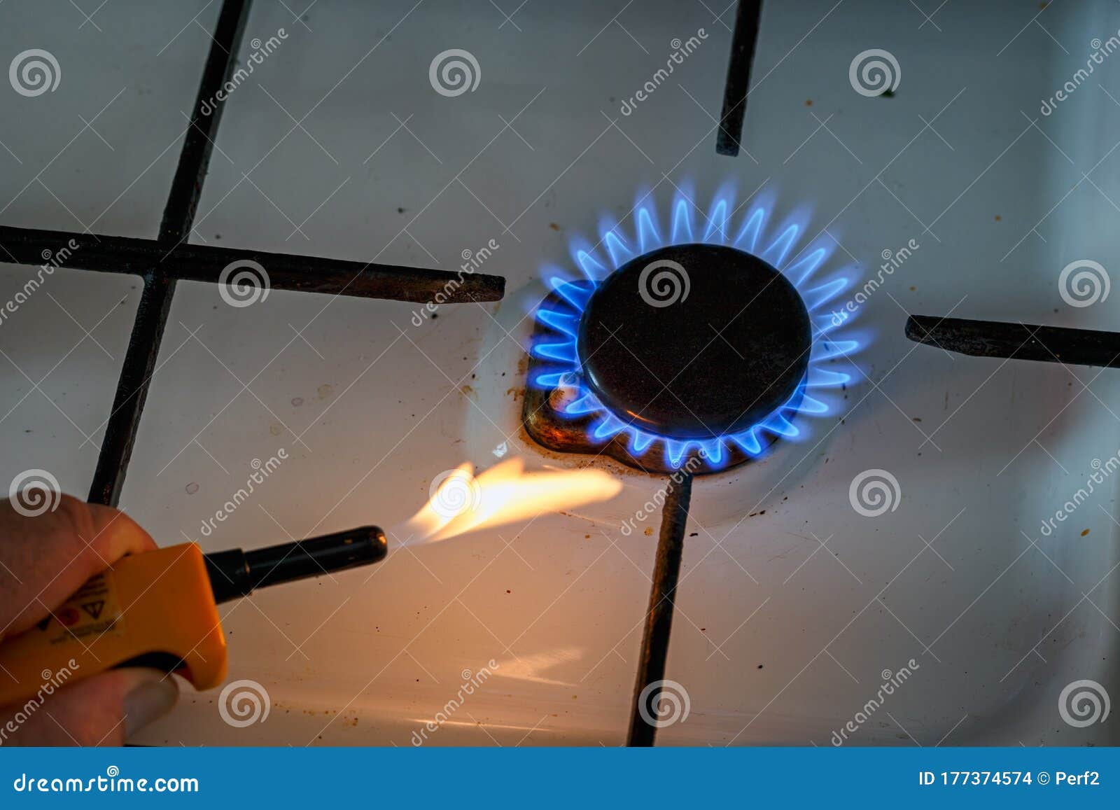 Burning gas on stove stock photo. Image of lighter, burning - 177374574