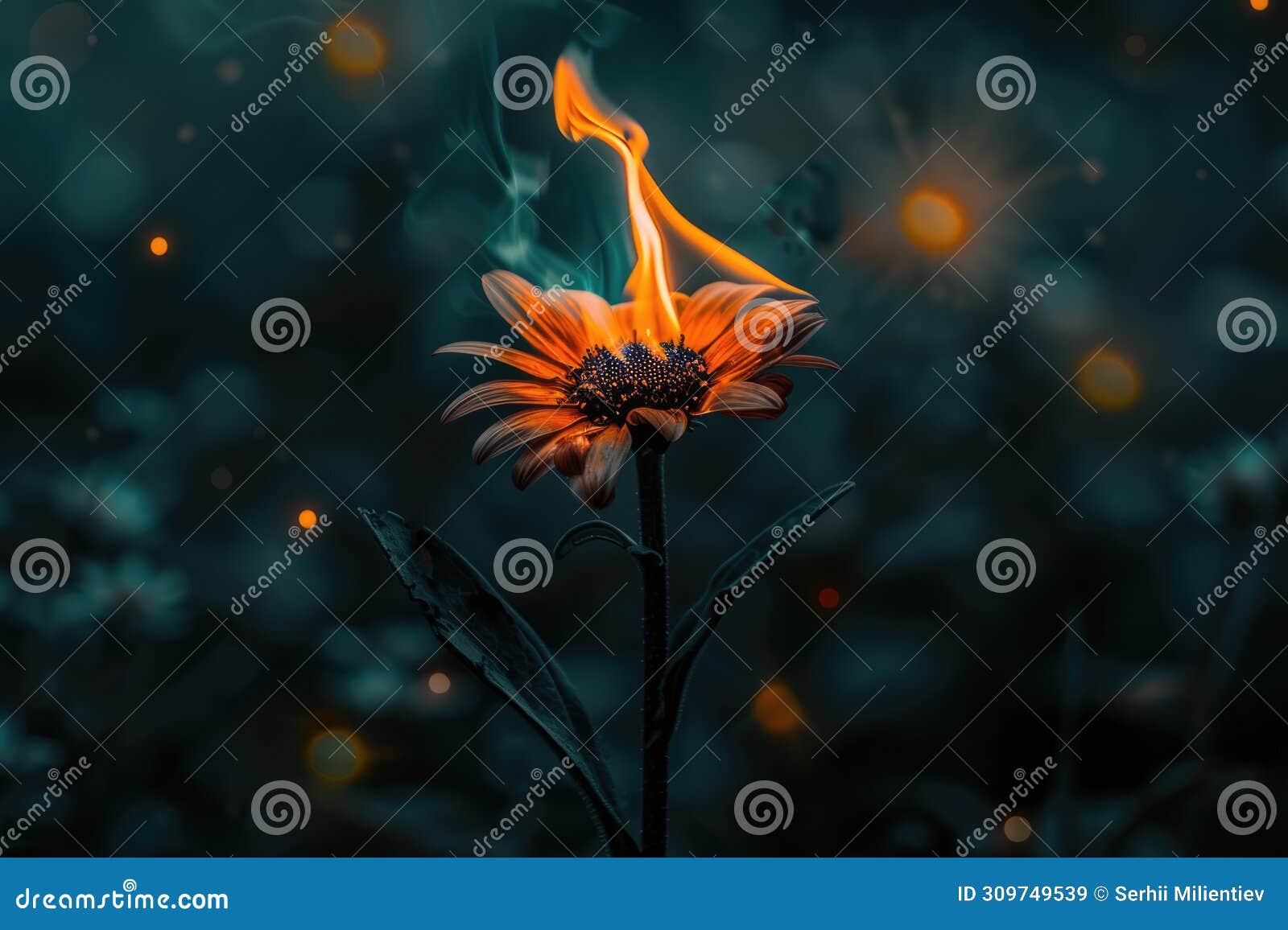 Burning Gerbera Daisy Flower, Plant on Fire. AI Generated Stock Image ...