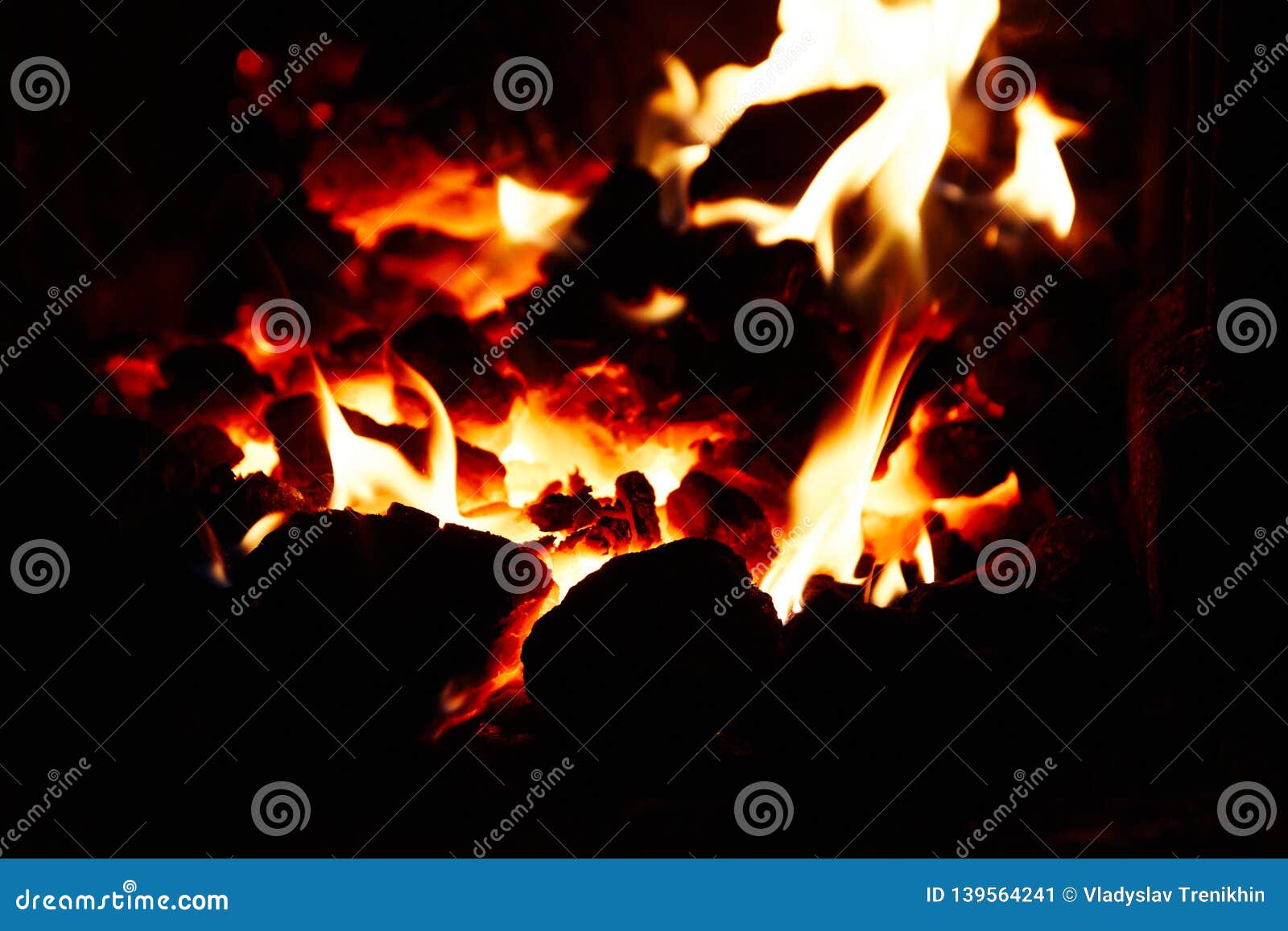 Burning and Glowing Pieces of Wood in Fireplace Stock Image - Image of ...