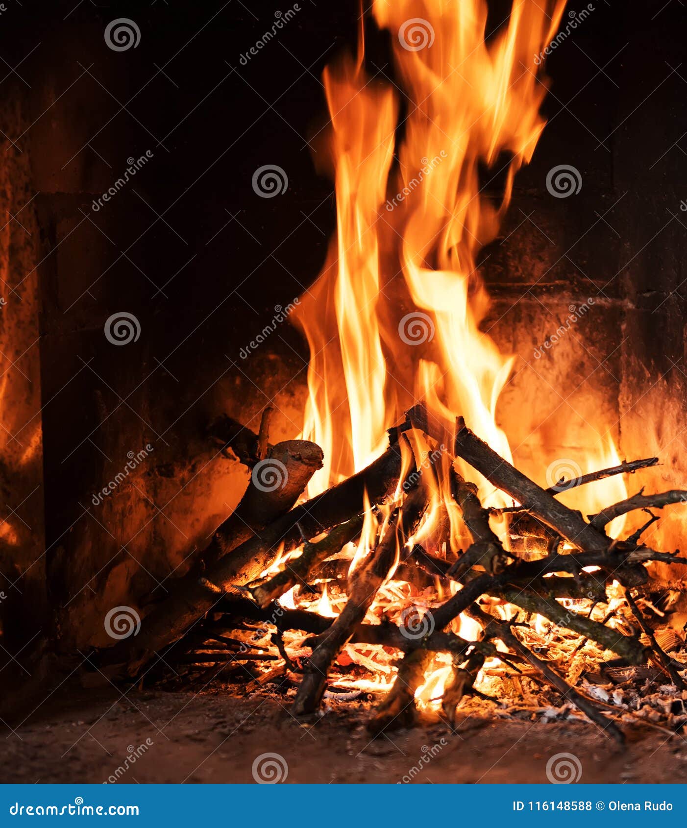 A Fire Burns In A Fireplace Picture. Image: 116148588