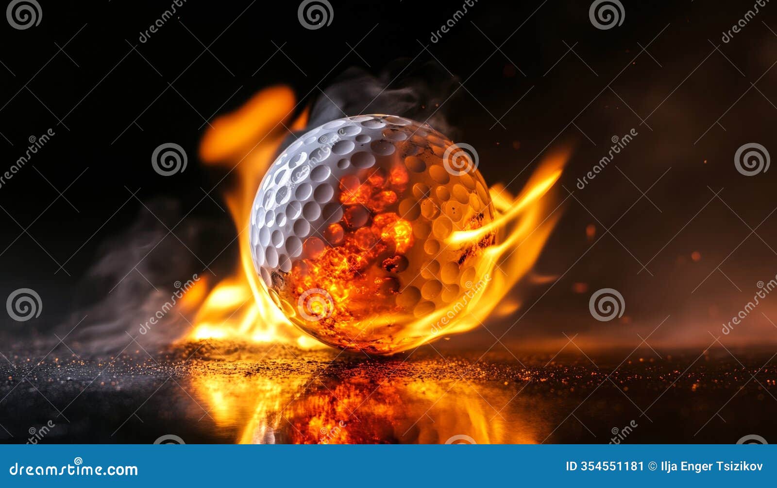 Burning Golf Ball In Motion Illuminated Dimples And Dramatic Shadows On ...