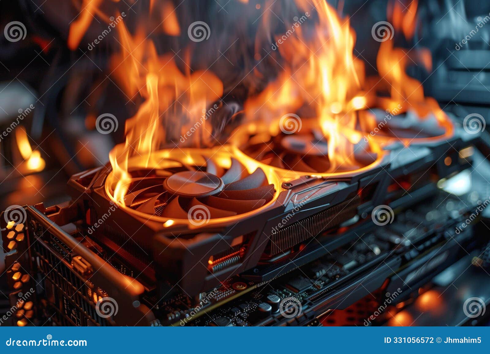 Burning Graphics Card stock illustration. Illustration of danger ...