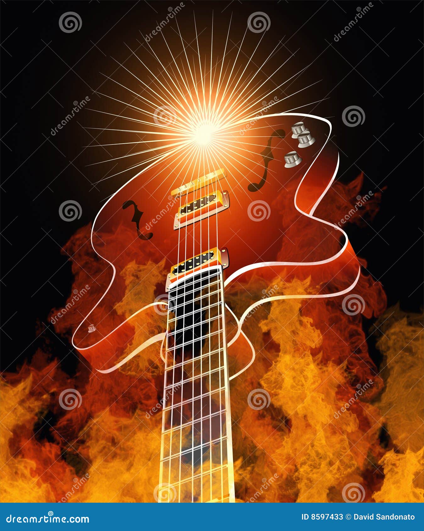 Burning Guitar stock illustration. Illustration of flames - 8597433