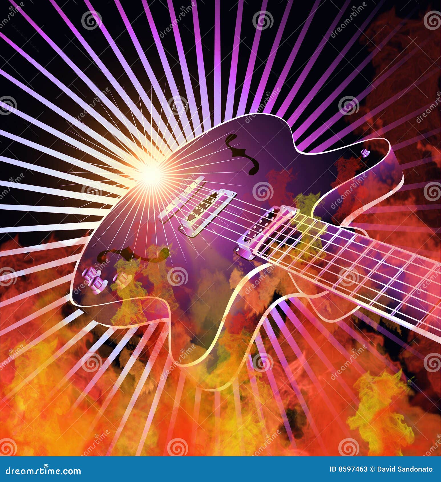 Burning Guitar stock illustration. Illustration of flames - 8597463