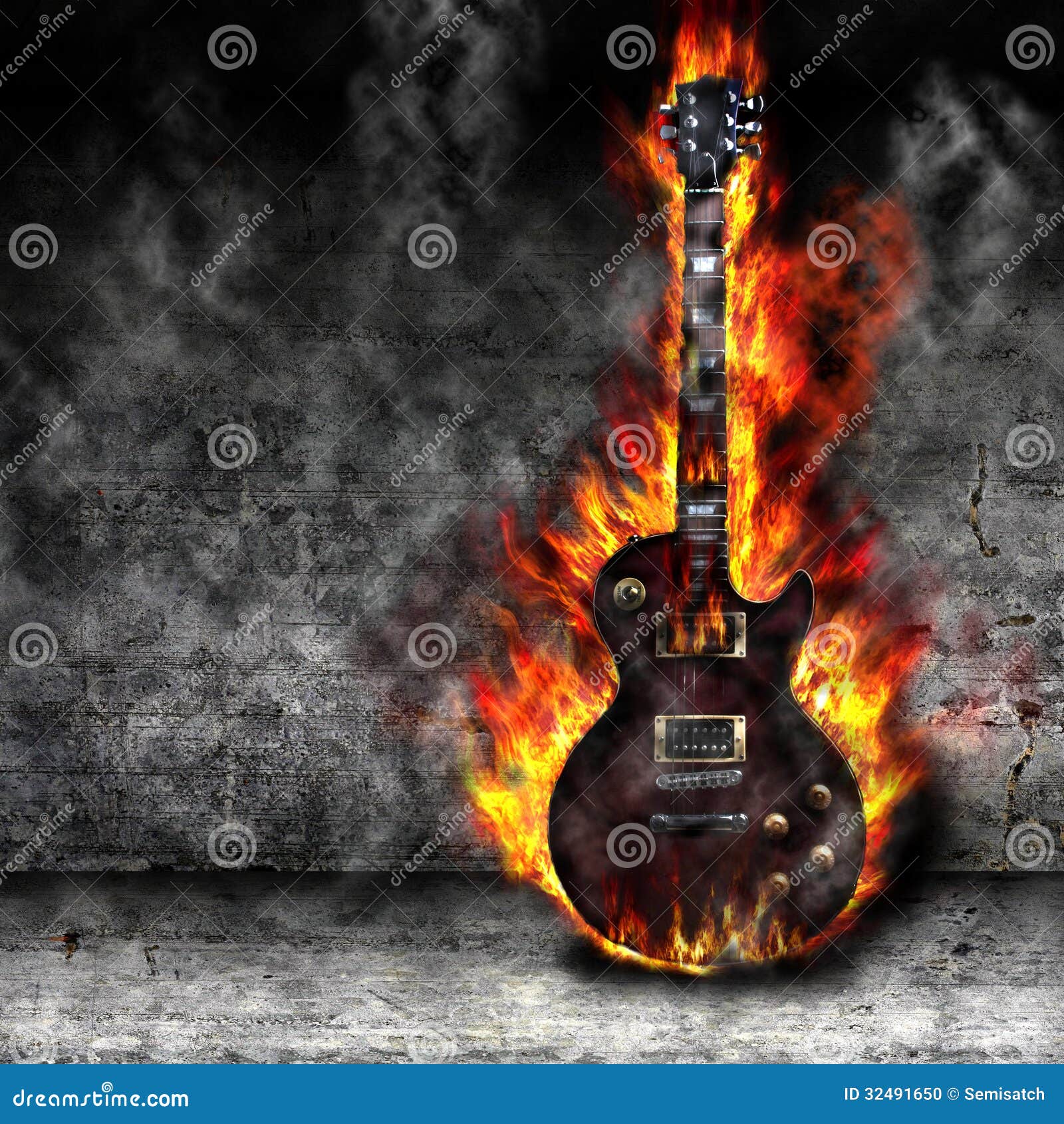 The burning guitar stock illustration. Illustration of ardent - 32491650